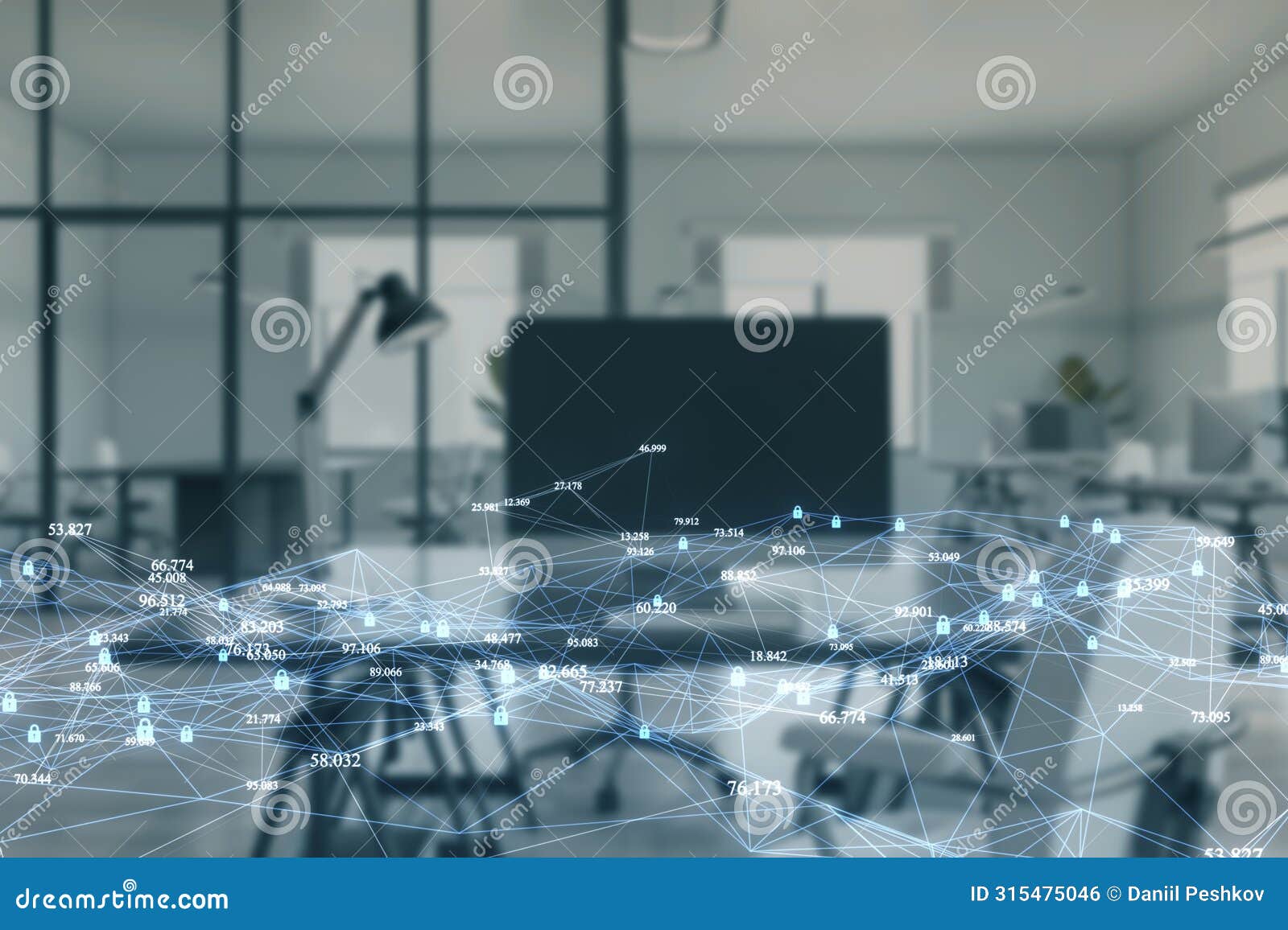 Close Up of Workplace with Creative Polygonal Mesh on Blurry Office ...