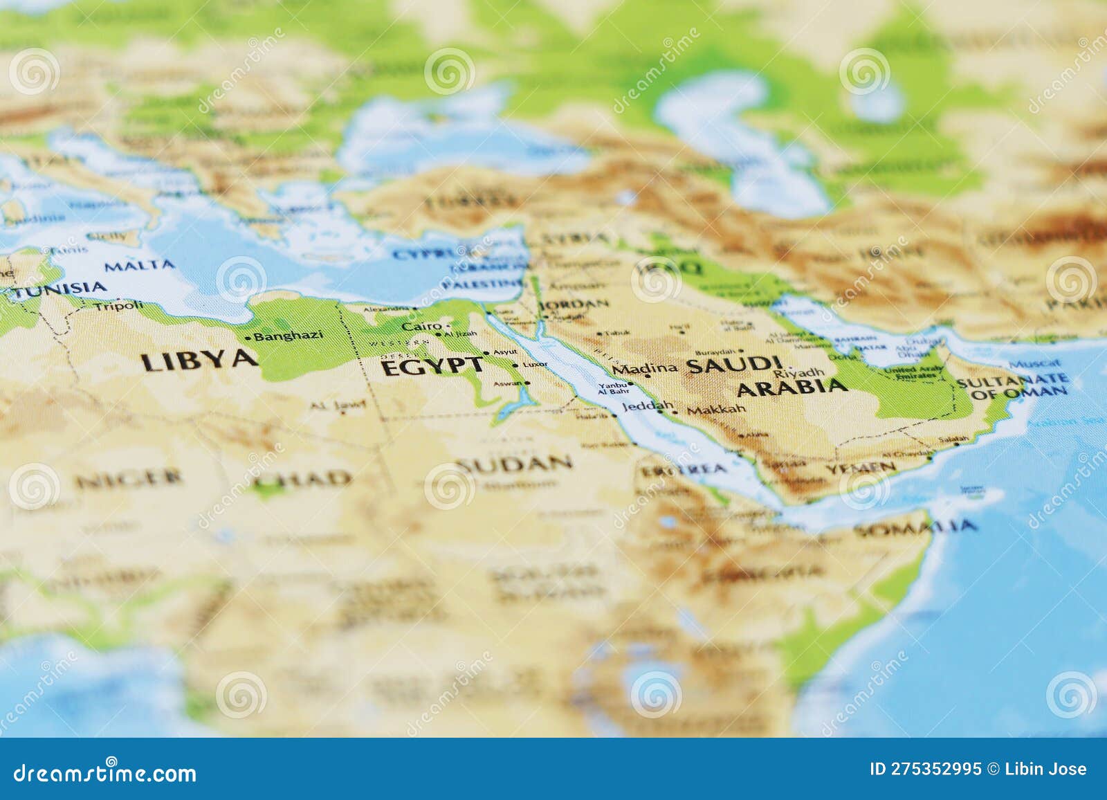 Close Up of a World Map with African Asian Side, Egypt and Saudi Arabia ...