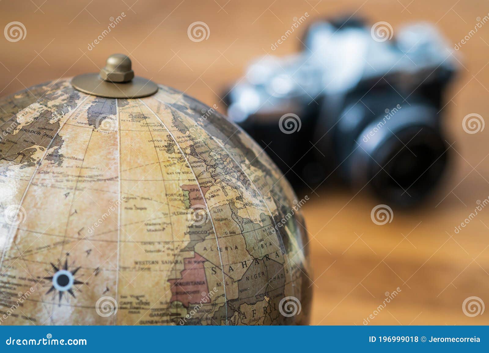 Close-up on a World Map with a Camera Stock Photo - Image of hobby ...