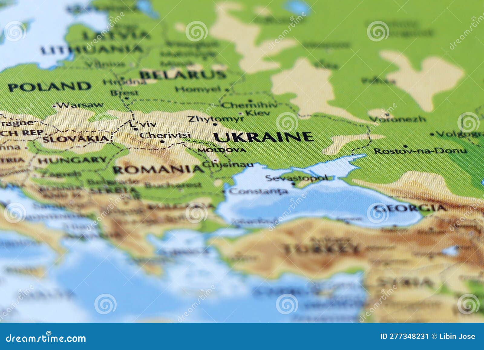 Close Up of a World Map with Europe Side Ukraine in Focus Stock Image ...