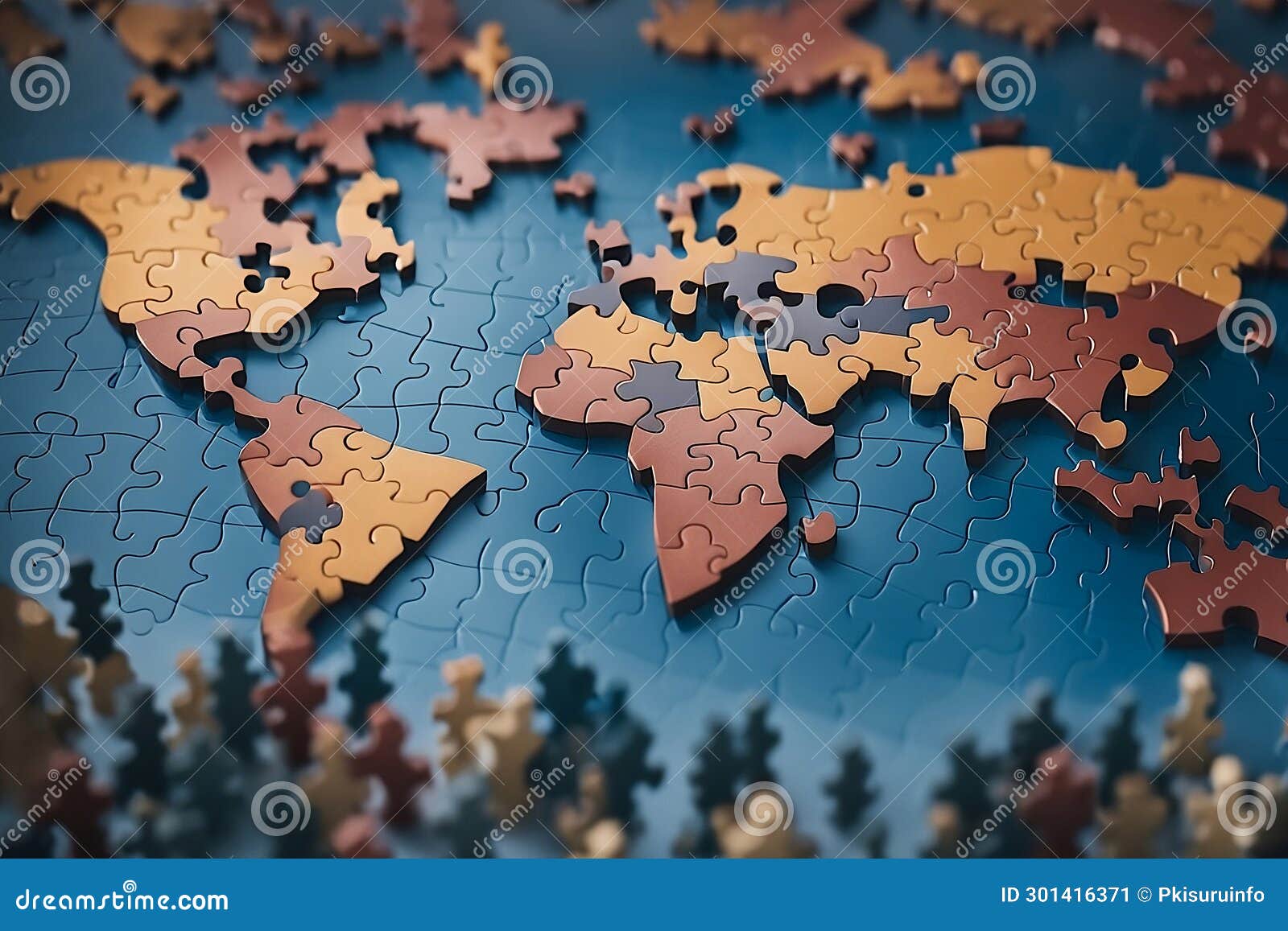 Close-up of a World Map Made with Puzzle Pieces Stock Illustration ...