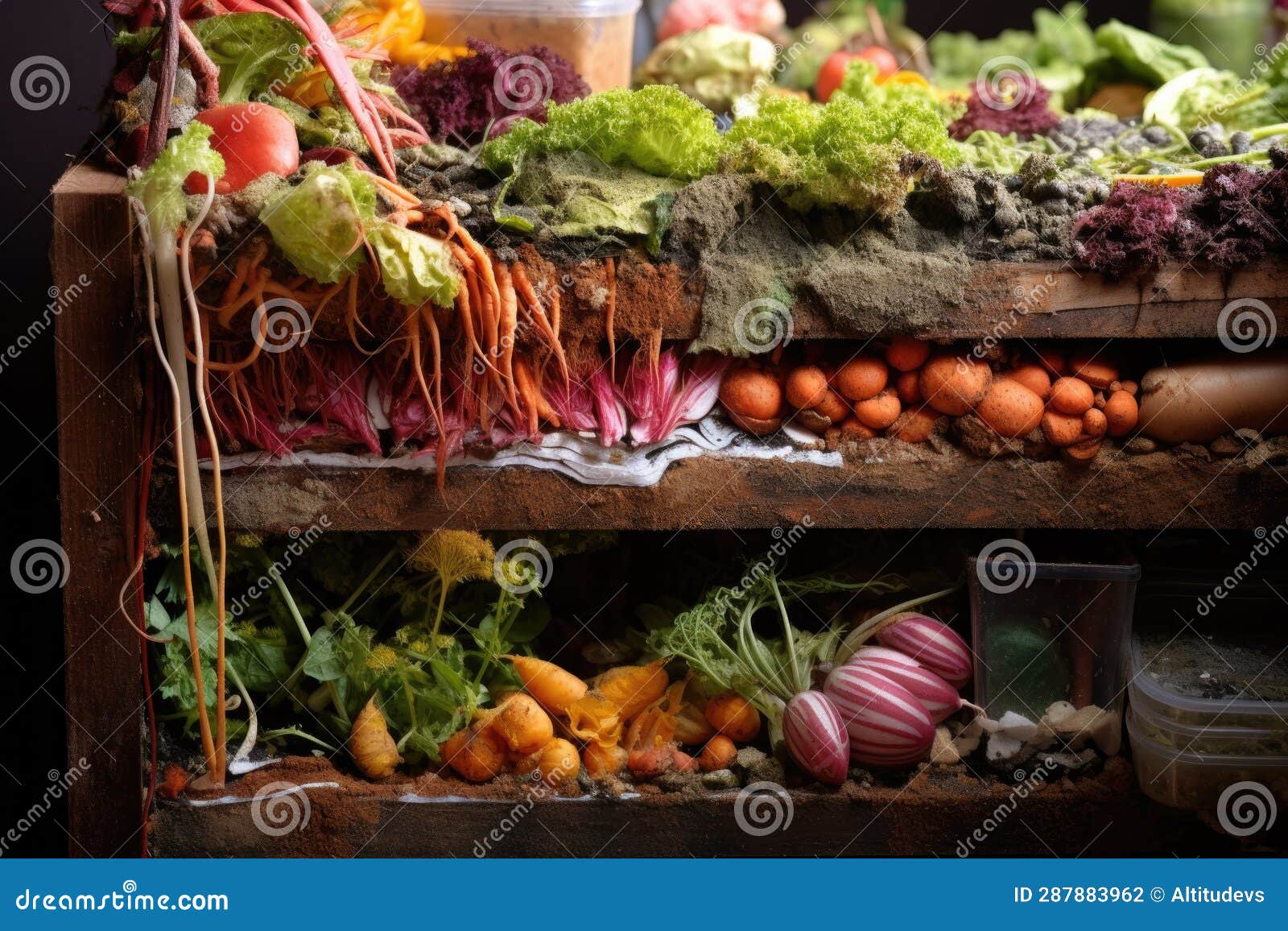 Close-up of Worm Farm Layers with Kitchen Scraps Stock Illustration ...