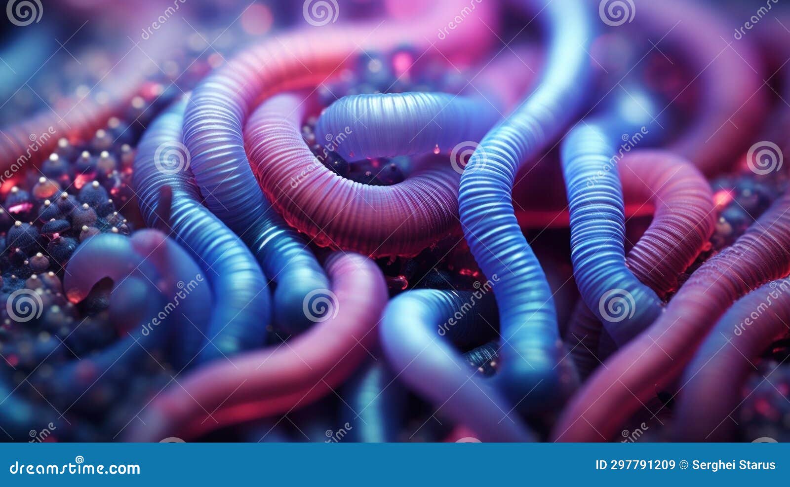 A Close Up of Worms with Blue and Pink Colors, AI Stock Illustration ...