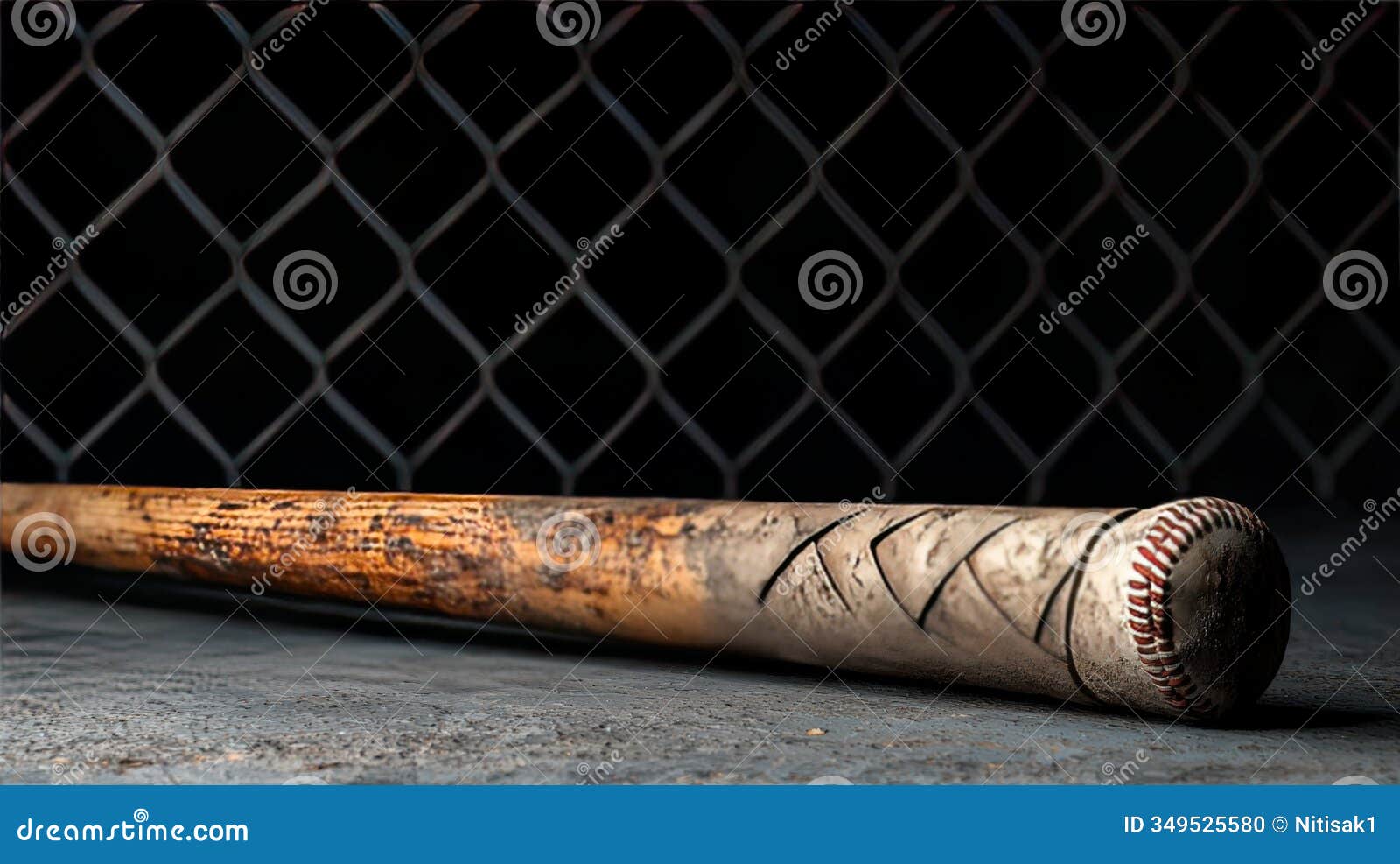 Closeup of a Worn Baseball Bat on Textured Surface with a Fence ...