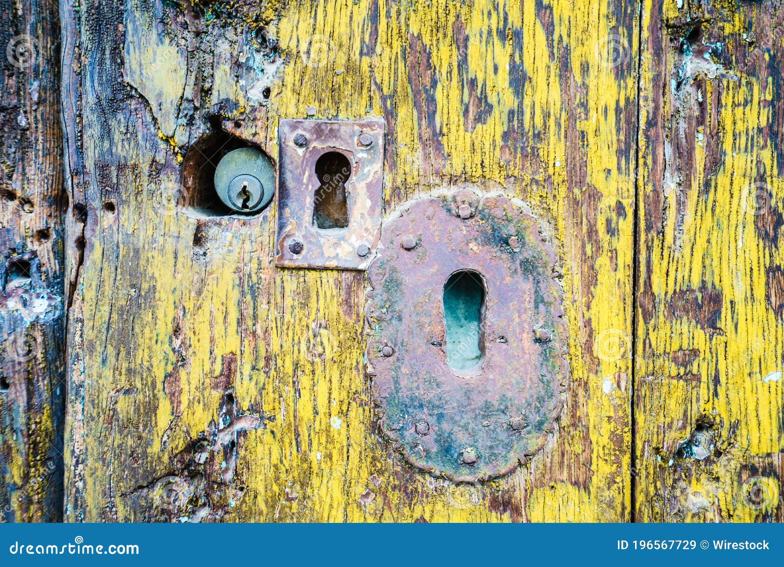 Close-up of Worn Painted Door with Locks Stock Image - Image of ...