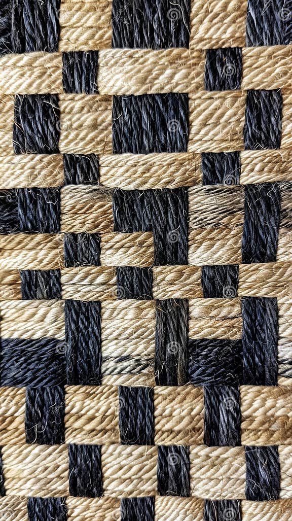 Close-up of Woven Straw and Black Thread Texture, Detailed Pattern ...