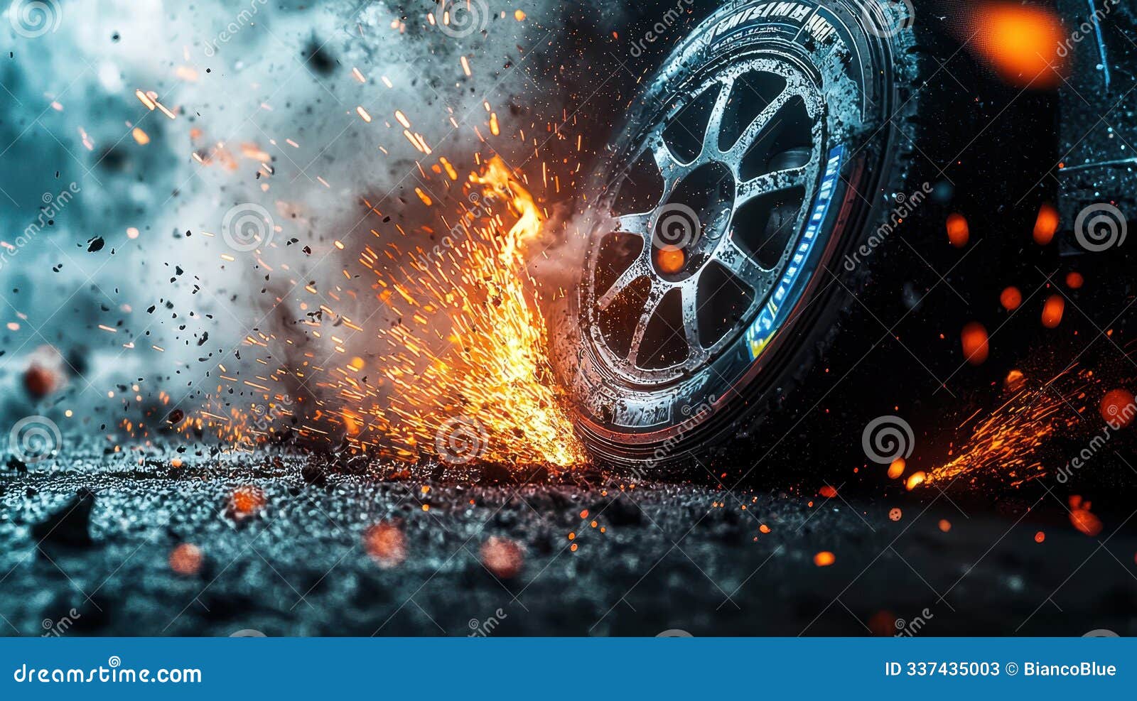 A Close Up of WRC Tire Exploding during Crash, Creating Dramatic Scene ...
