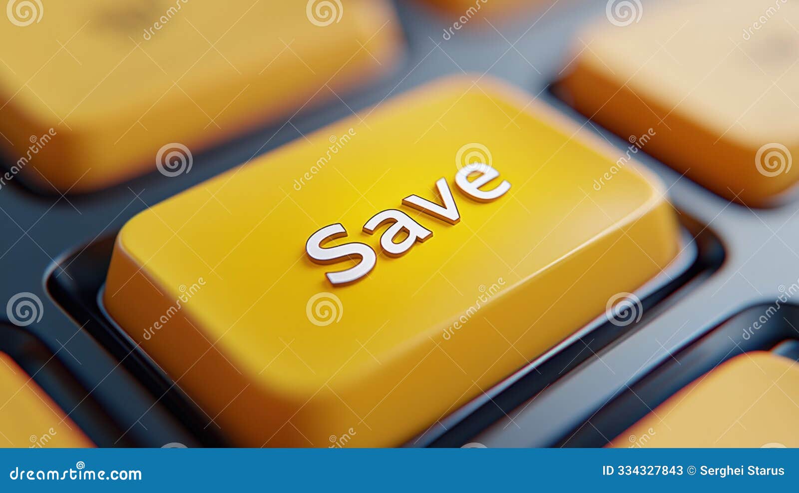 A Close Up of a Yellow Computer Keyboard with the Word Save on it, AI ...