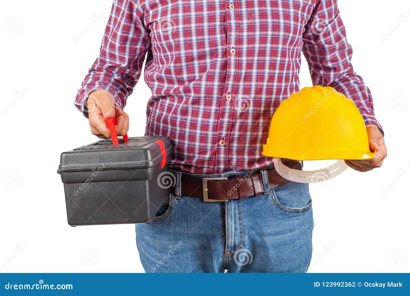 Close Up Yellow Hard Hat and Tool Kit Stock Photo - Image of builder ...