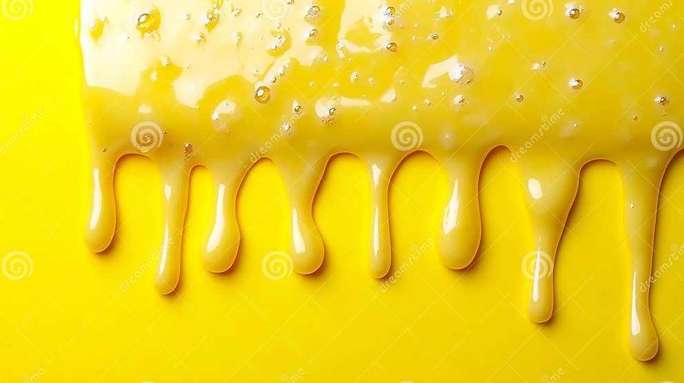 A Close Up of a Yellow Liquid Dripping Down a Yellow Background Stock ...