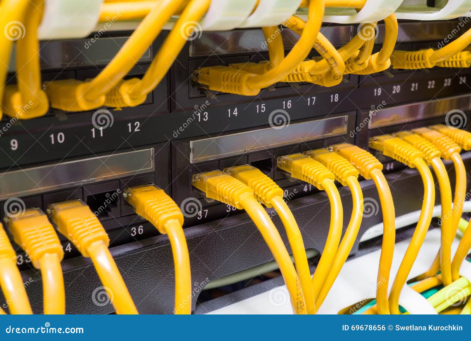 Close Up of Yellow Network Cables Connected To Switch Stock Photo ...