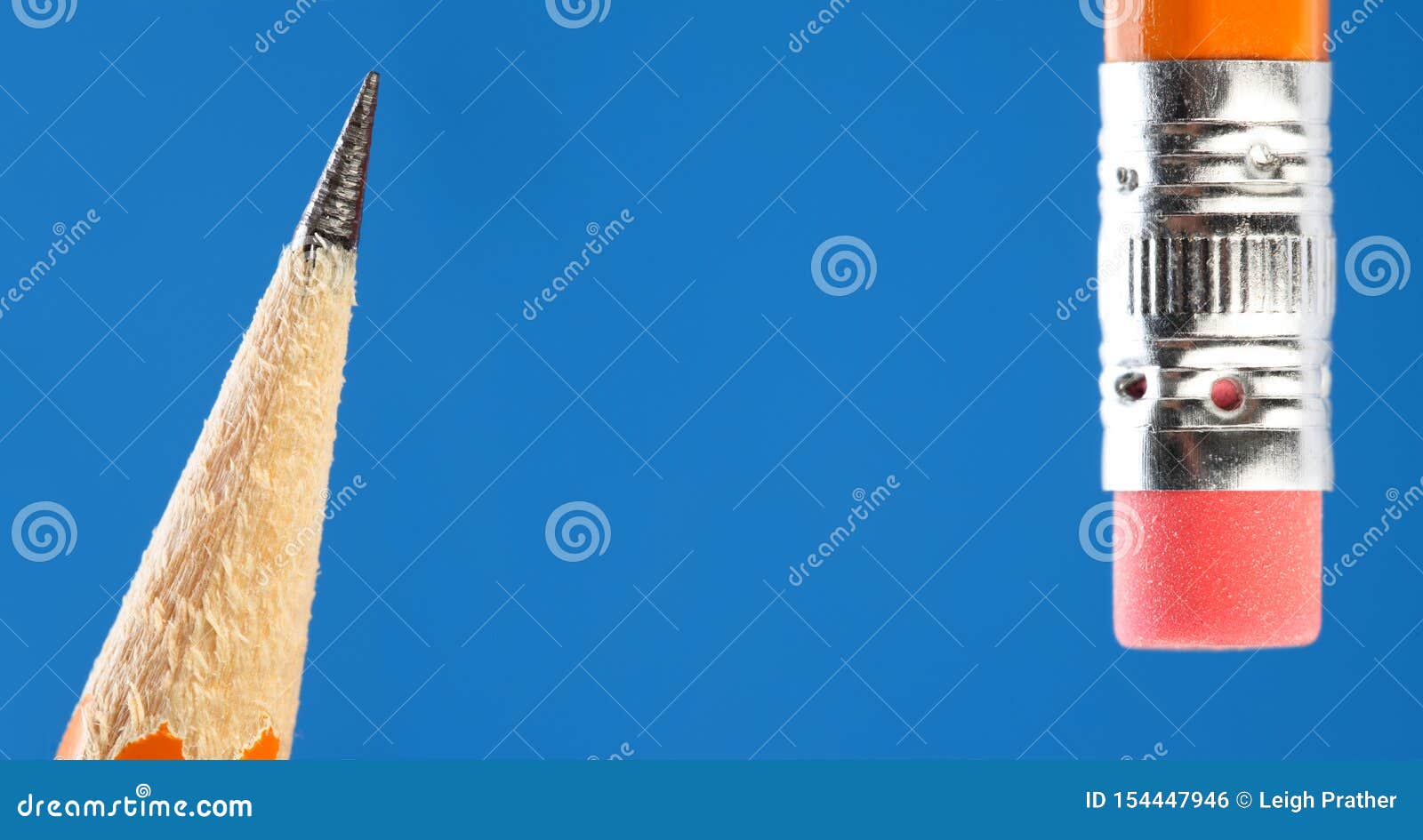 Close Up Eraser On Top Silver Pencil On Blue Gray Gradient Background ...