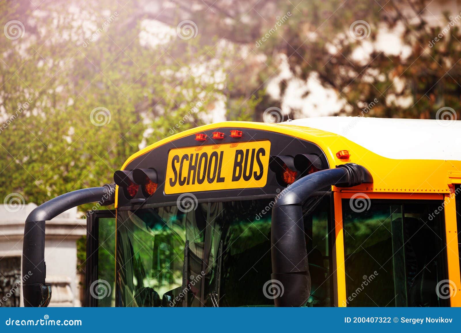 Close-up of Yellow School Bus Windshield and Sign Stock Photo - Image ...