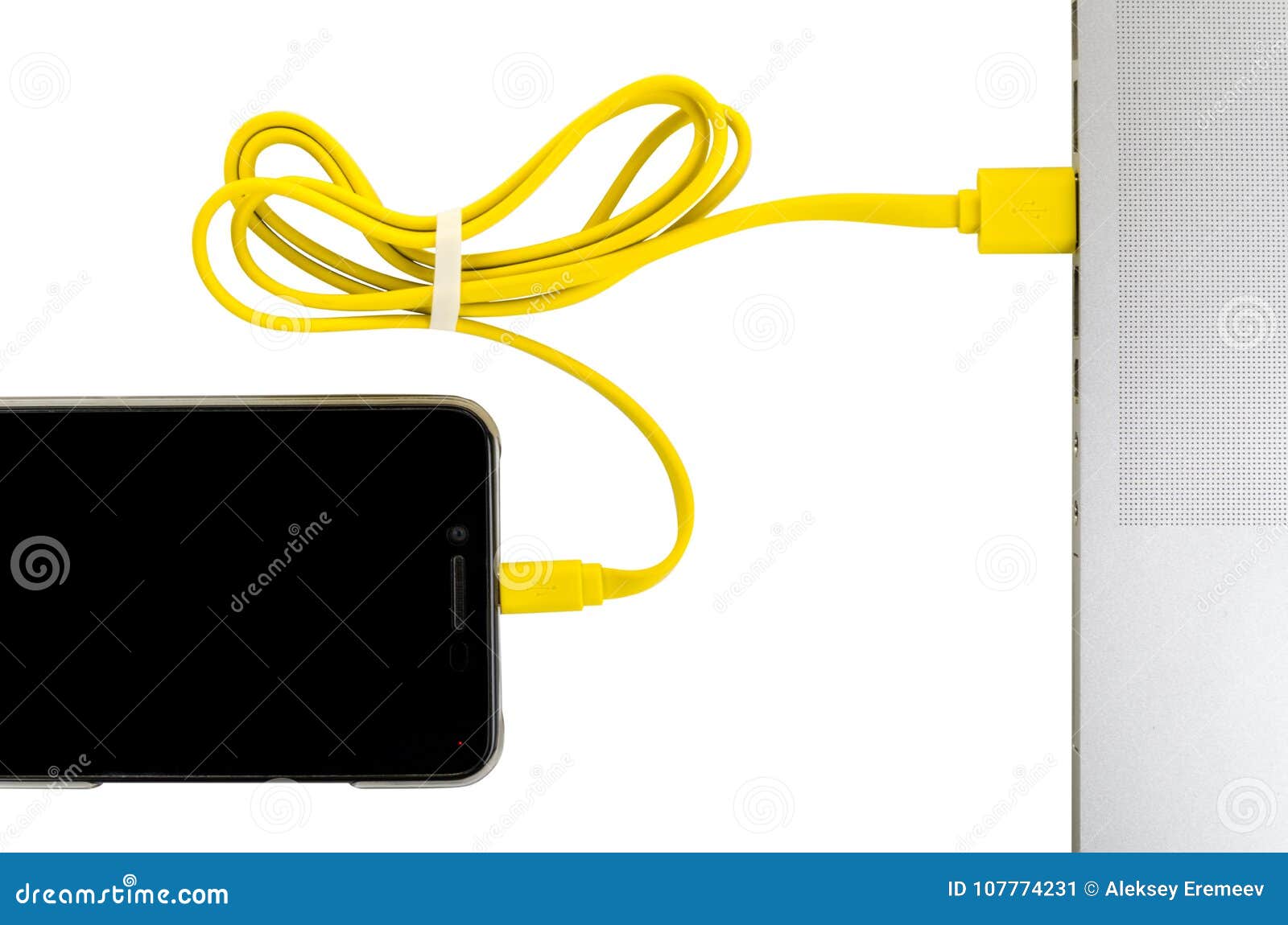 Close-up Yellow Usb Cable Connect Phone and Laptop Computer New ...