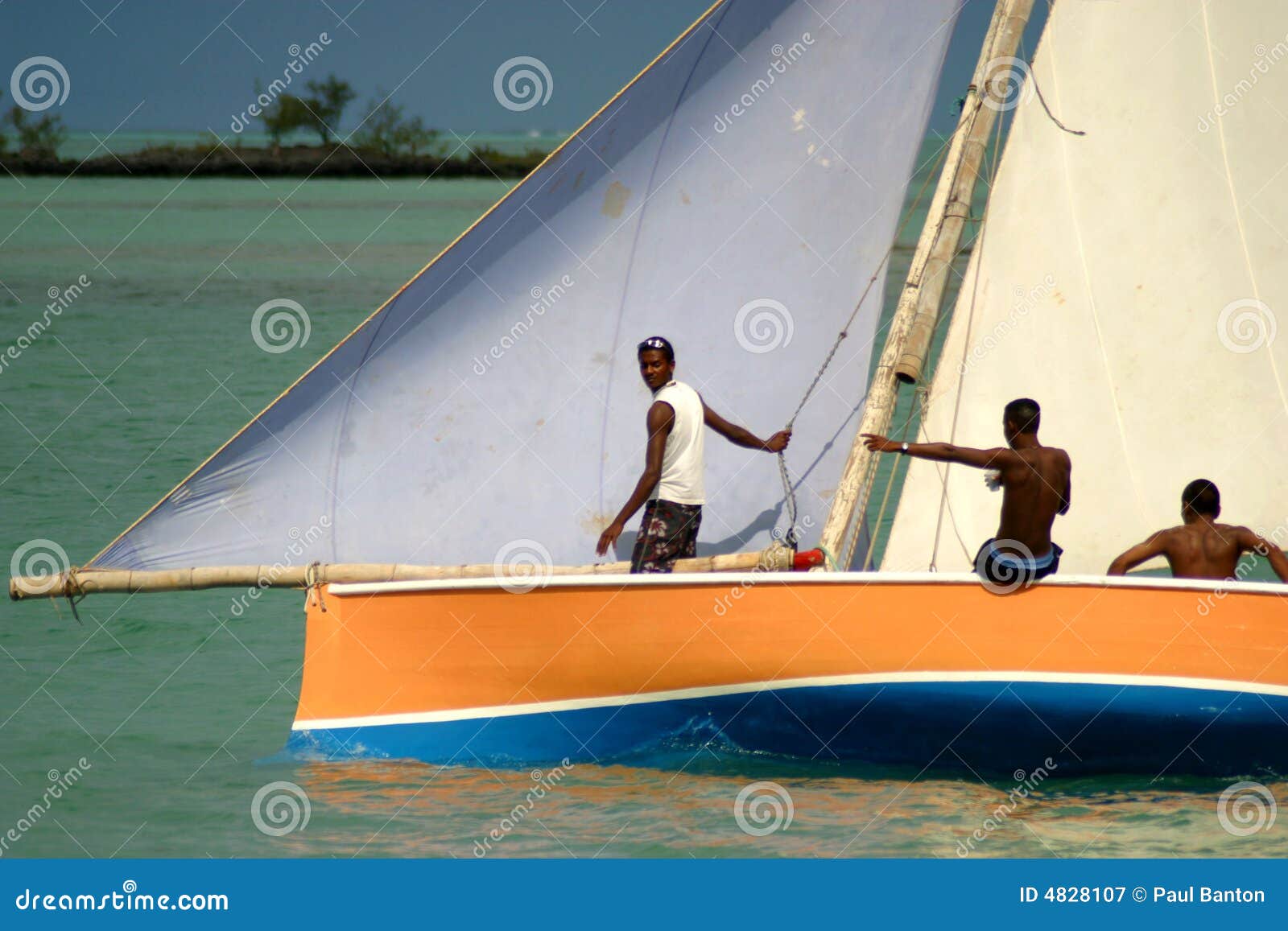 Close Up of Yellow and White Sailed Pirogue Editorial Photography ...