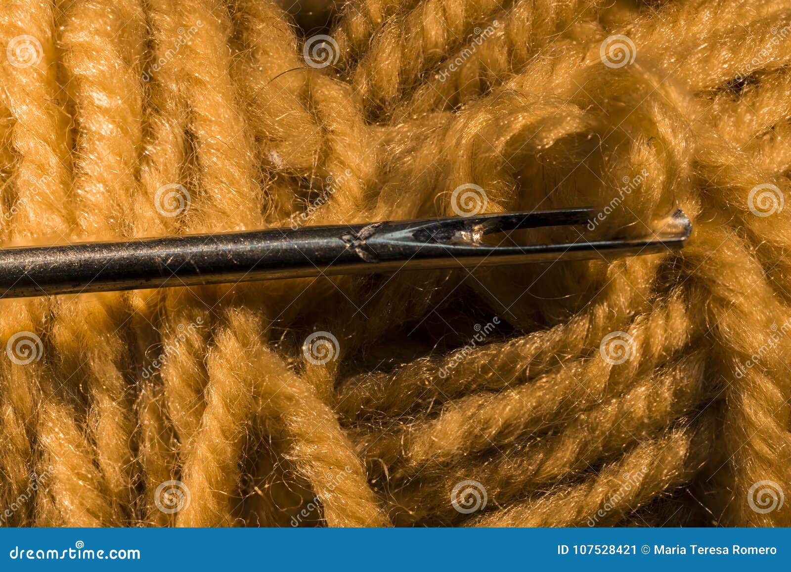 Detail of Yellow Wool Thread Threaded on a Needle Stock Image - Image ...