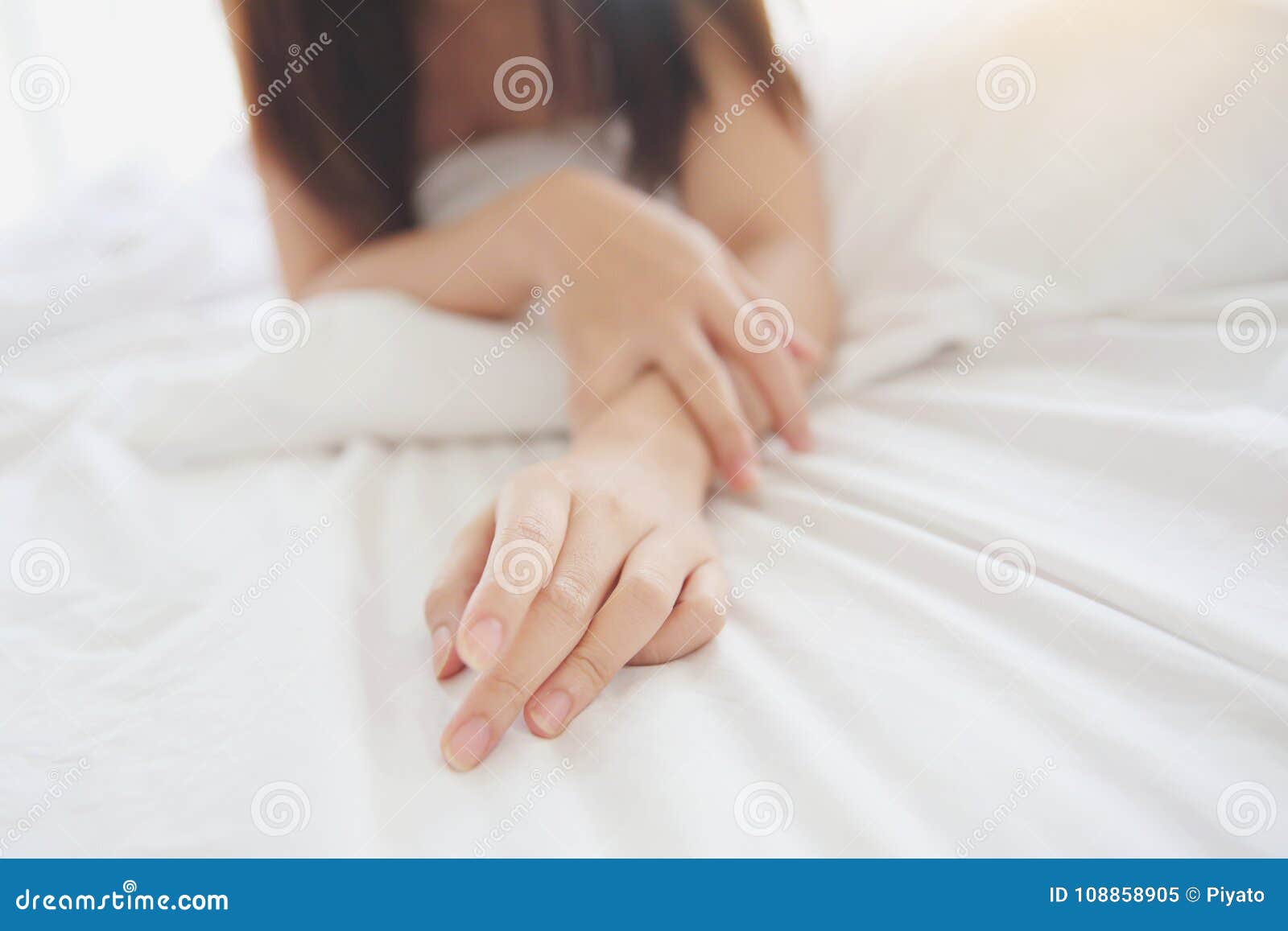 Close Up Young Asian Woman Hand on Bed Stock Image - Image of hands ...