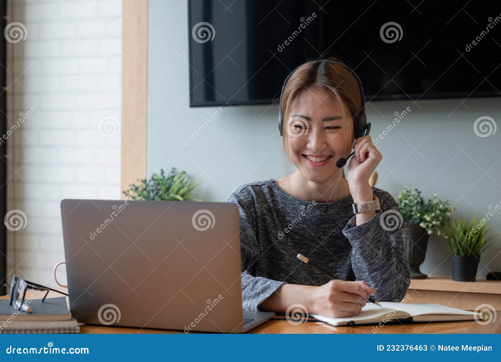 Close Up Young Asian Woman Learning Online Class by Using Laptop ...