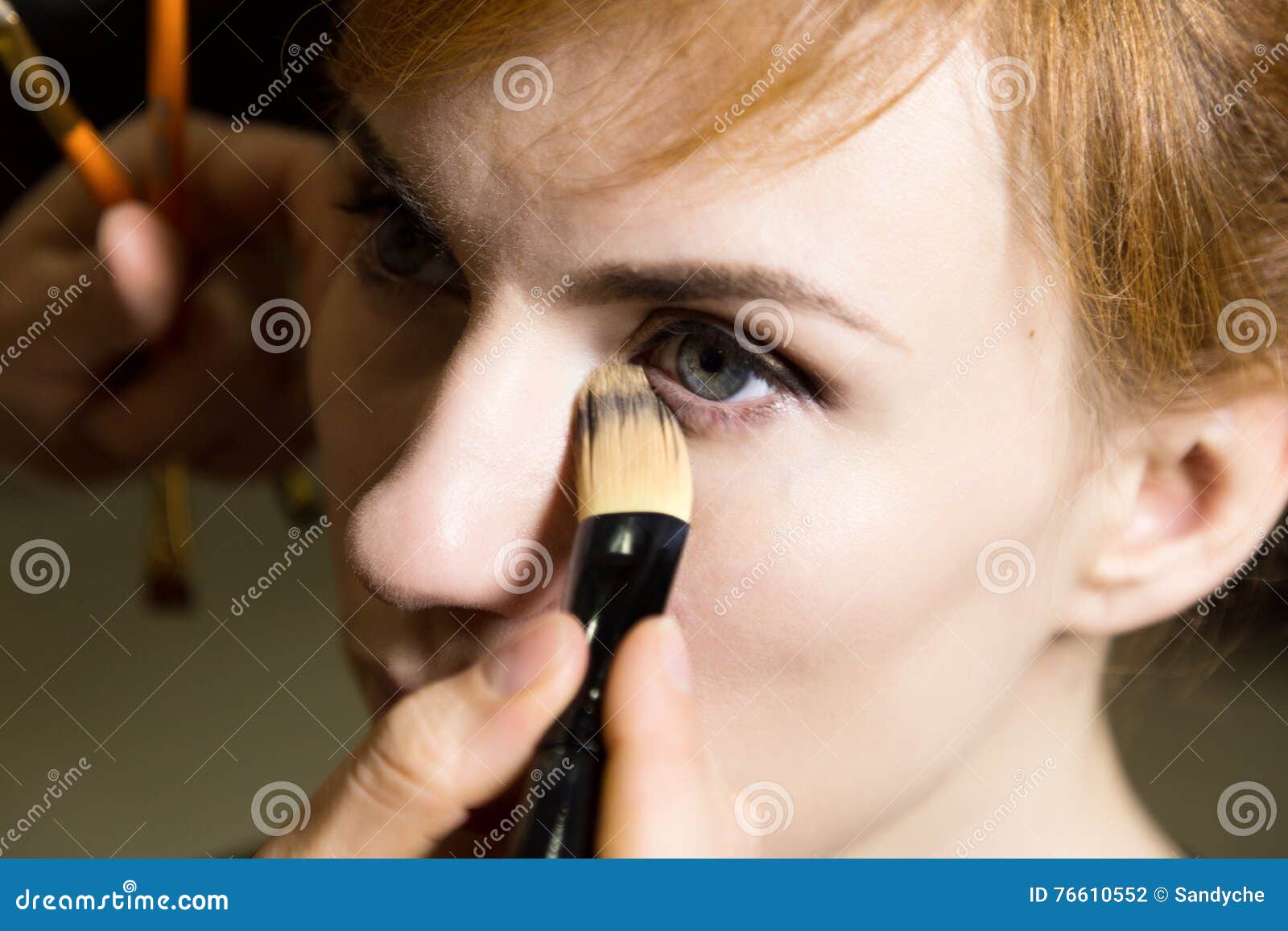 Close Up of Young Beautiful Bride Applying Make-up by Make-up Artist ...