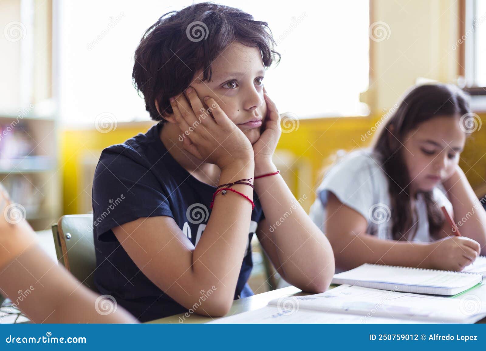 Close Up of Young Caucasian Boy Interested in Learning in Class Stock ...