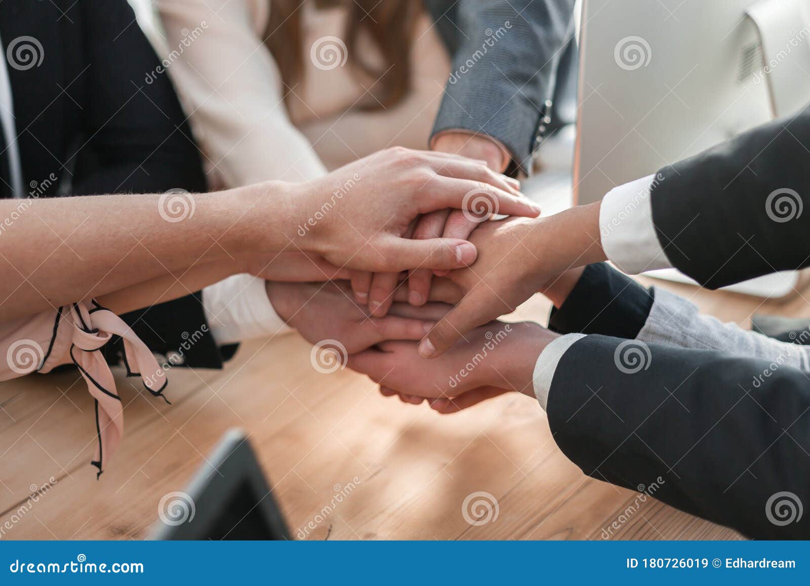 Close Up. Young Employees Making a Tower Out of Their Hands Stock Image ...