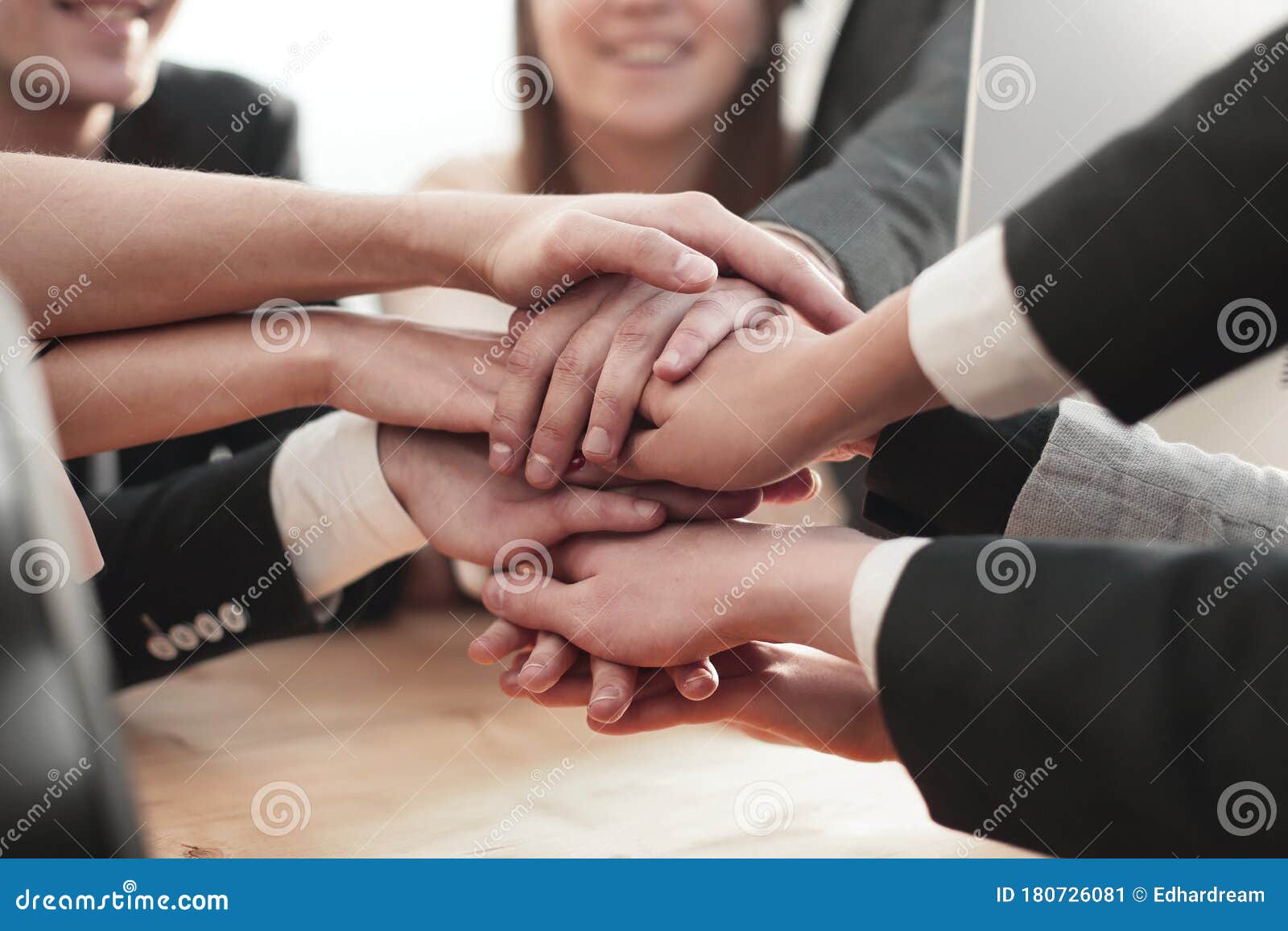 Close Up. Young Employees Making a Tower Out of Their Hands Stock Image ...
