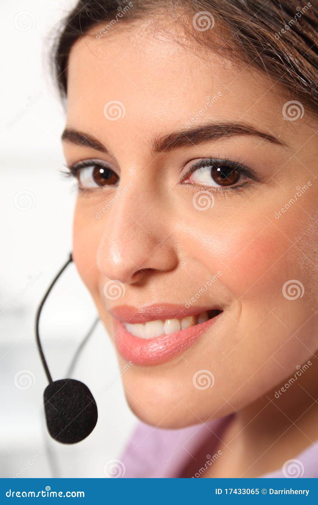 Close Up Young Female Receptionist Talking Headset Stock Image - Image ...