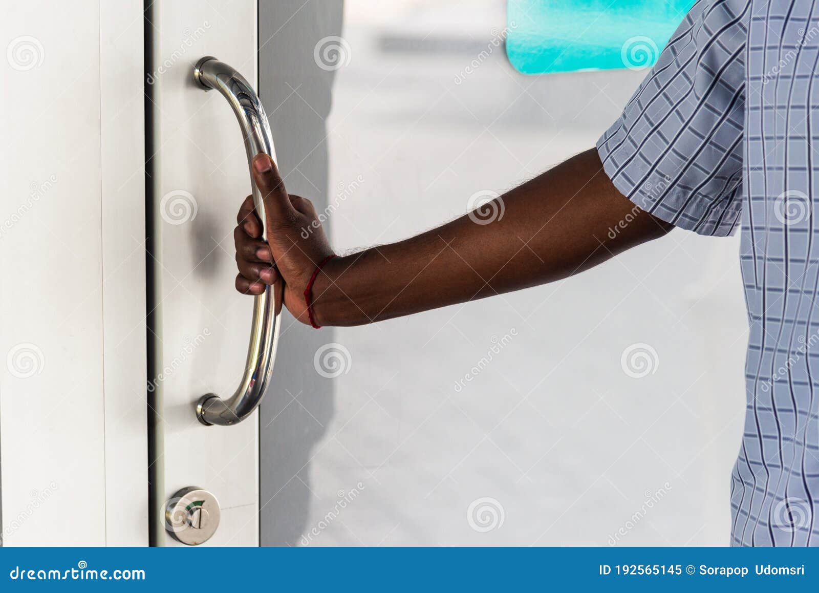 Man Holding And Pulling Open The Door Stock Image Image Of Business Door 192565145