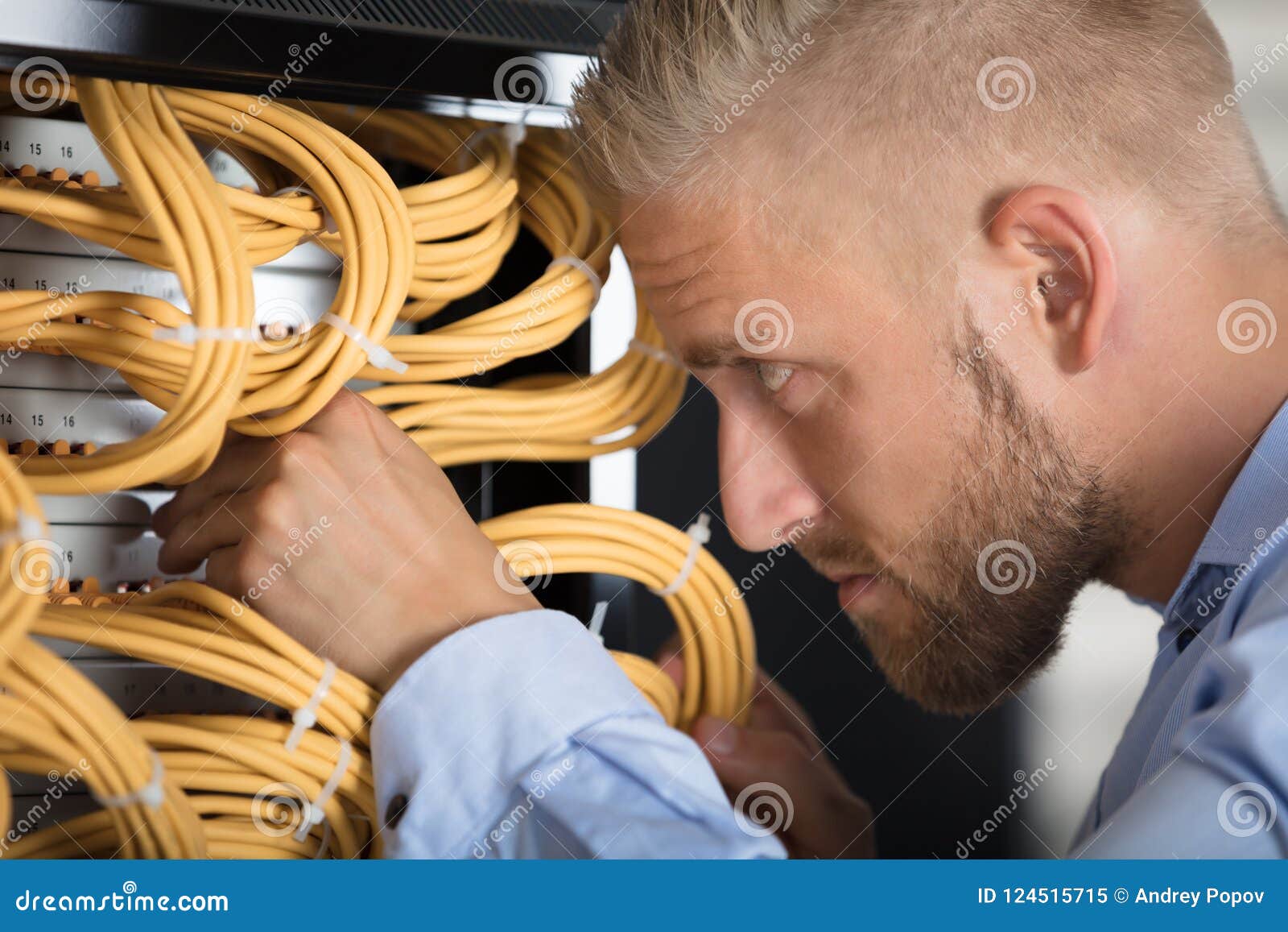 Technician Checking Server`s Wires in Data Center Stock Image - Image ...