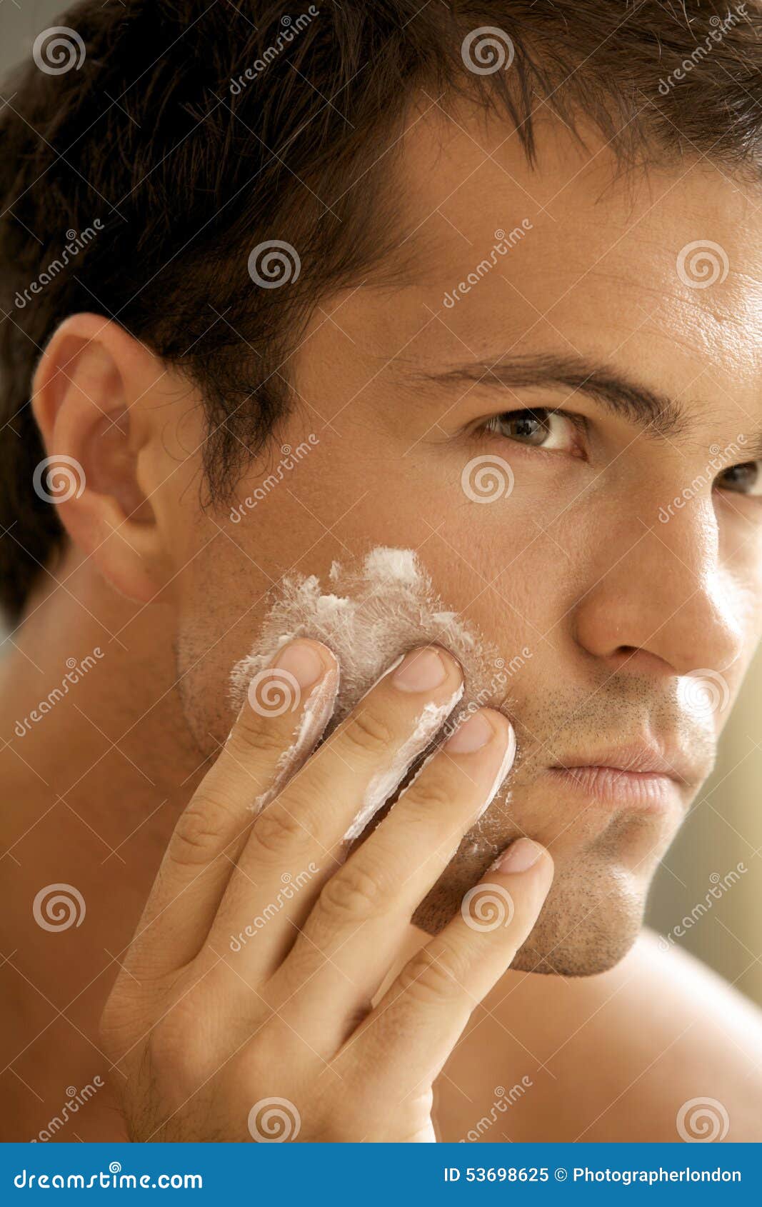 Close-up of Young Man Applying Shaving Cream Stock Image - Image of ...