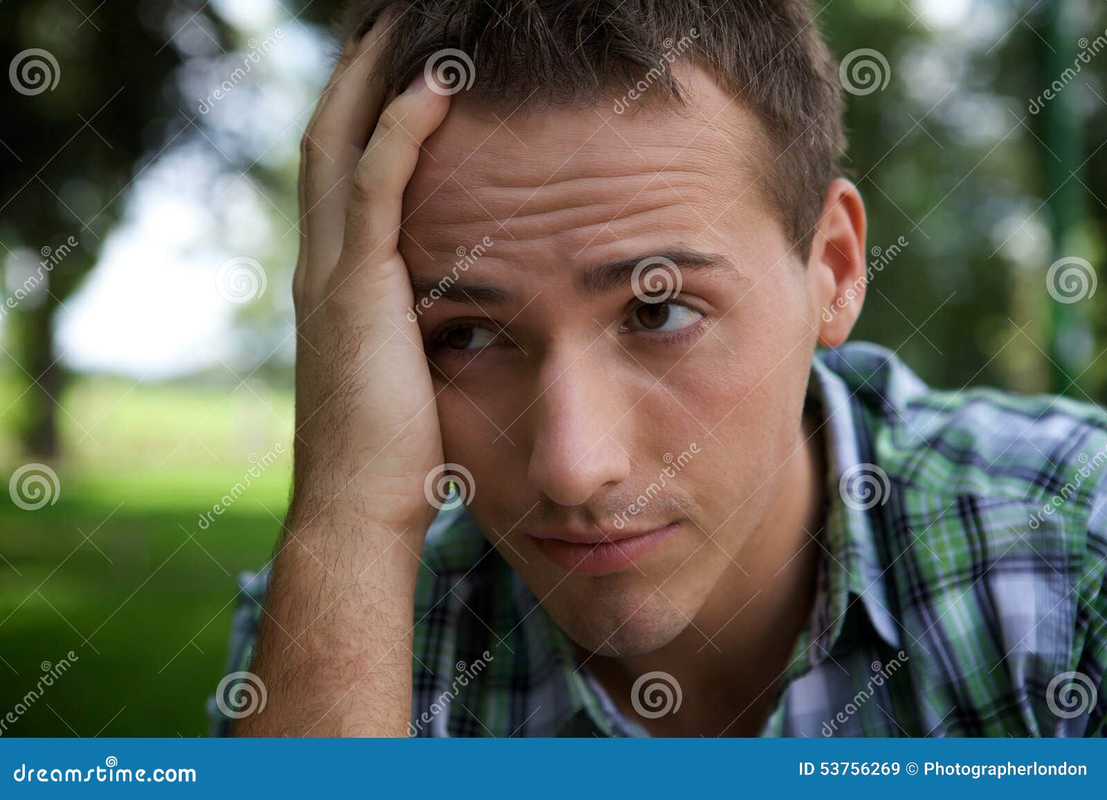 Close-up of Young Man Contemplating Stock Image - Image of away, hand ...