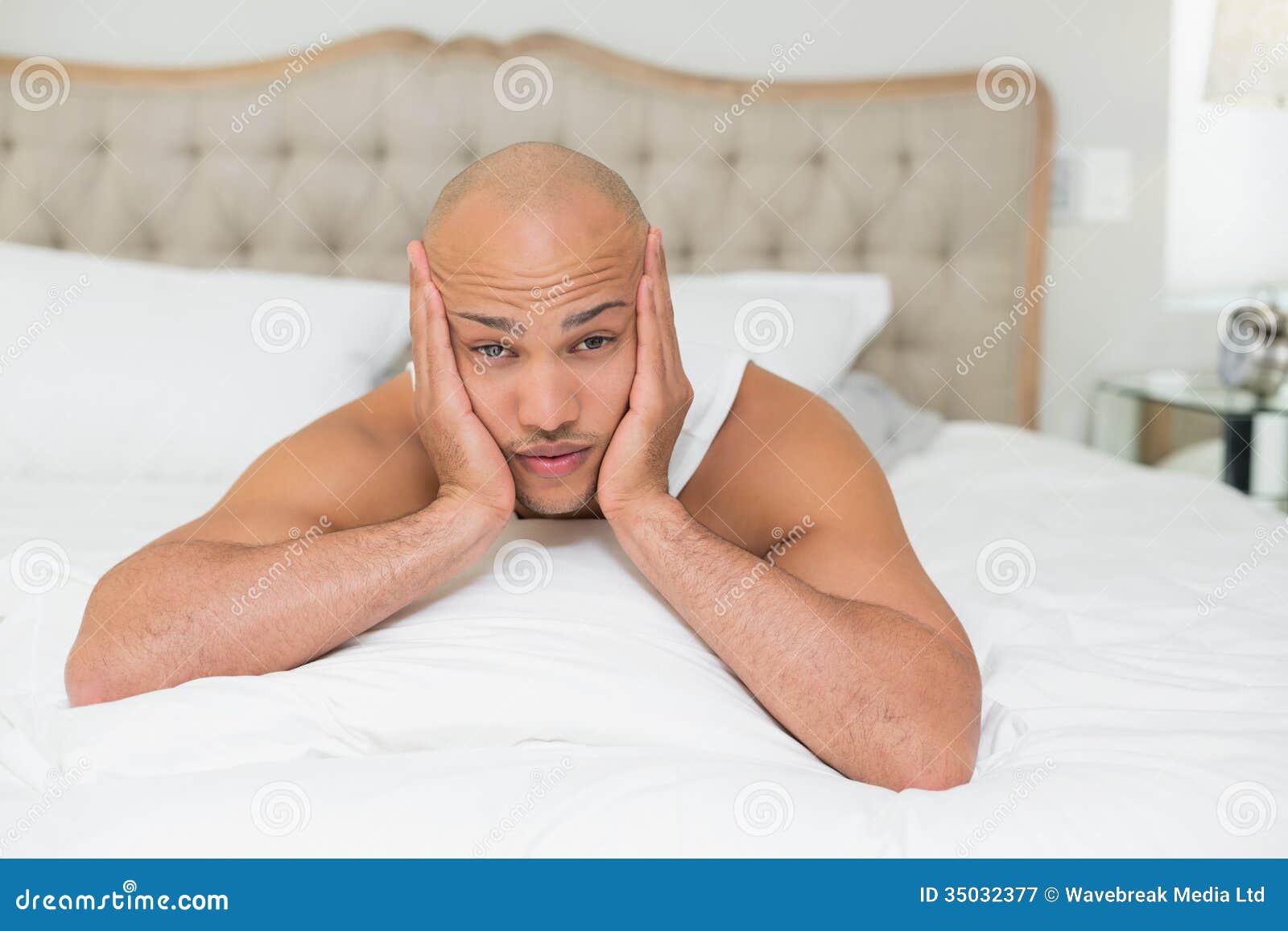 Close Up of a Young Man Resting in Bed Stock Image - Image of portrait ...