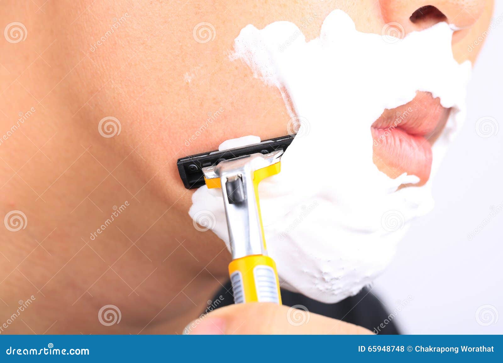Close Up Young Man Shaving His Face. Stock Photo - Image of hand ...