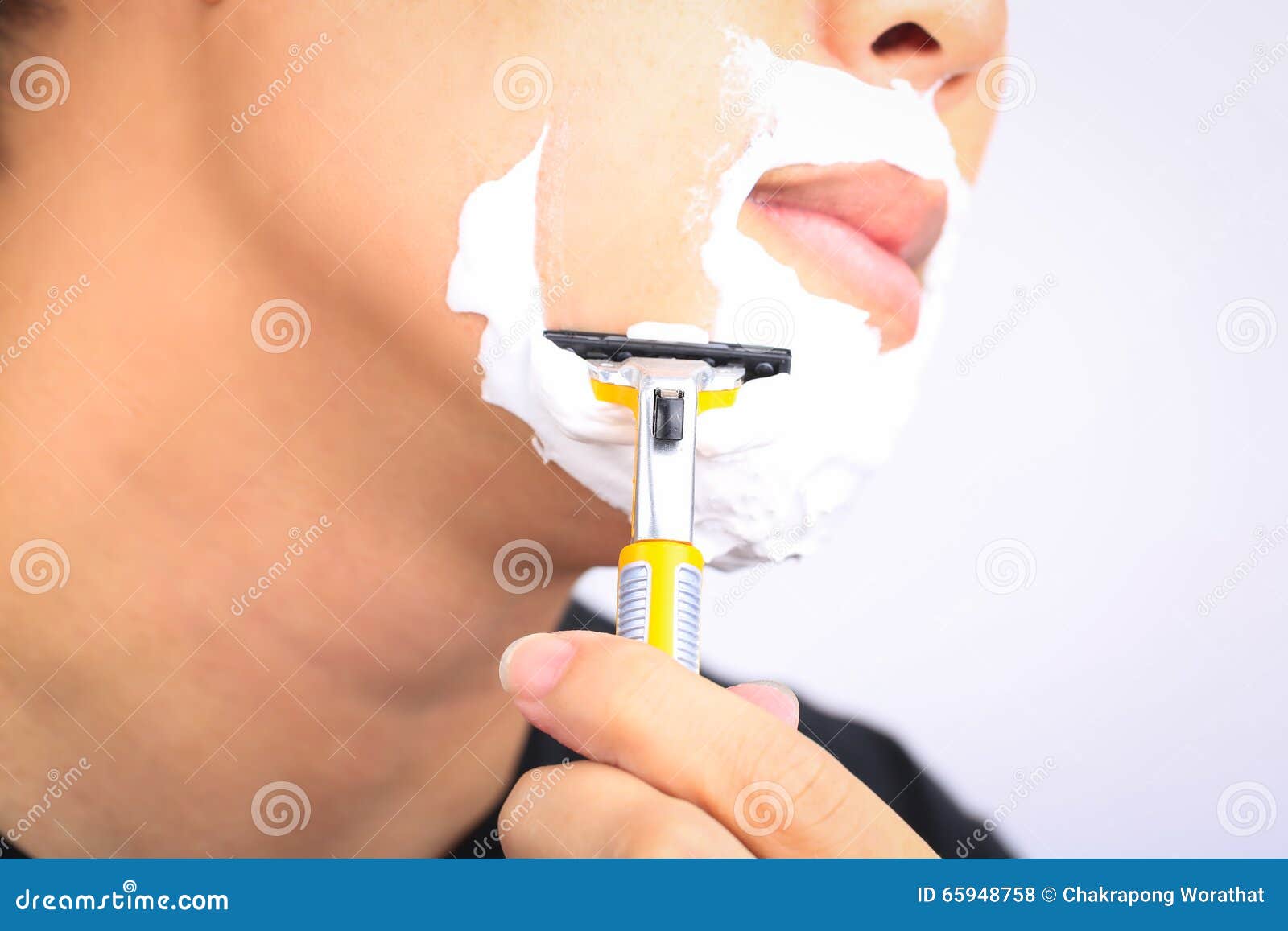 Close Up Young Man Shaving His Face. Stock Photo - Image of straight ...