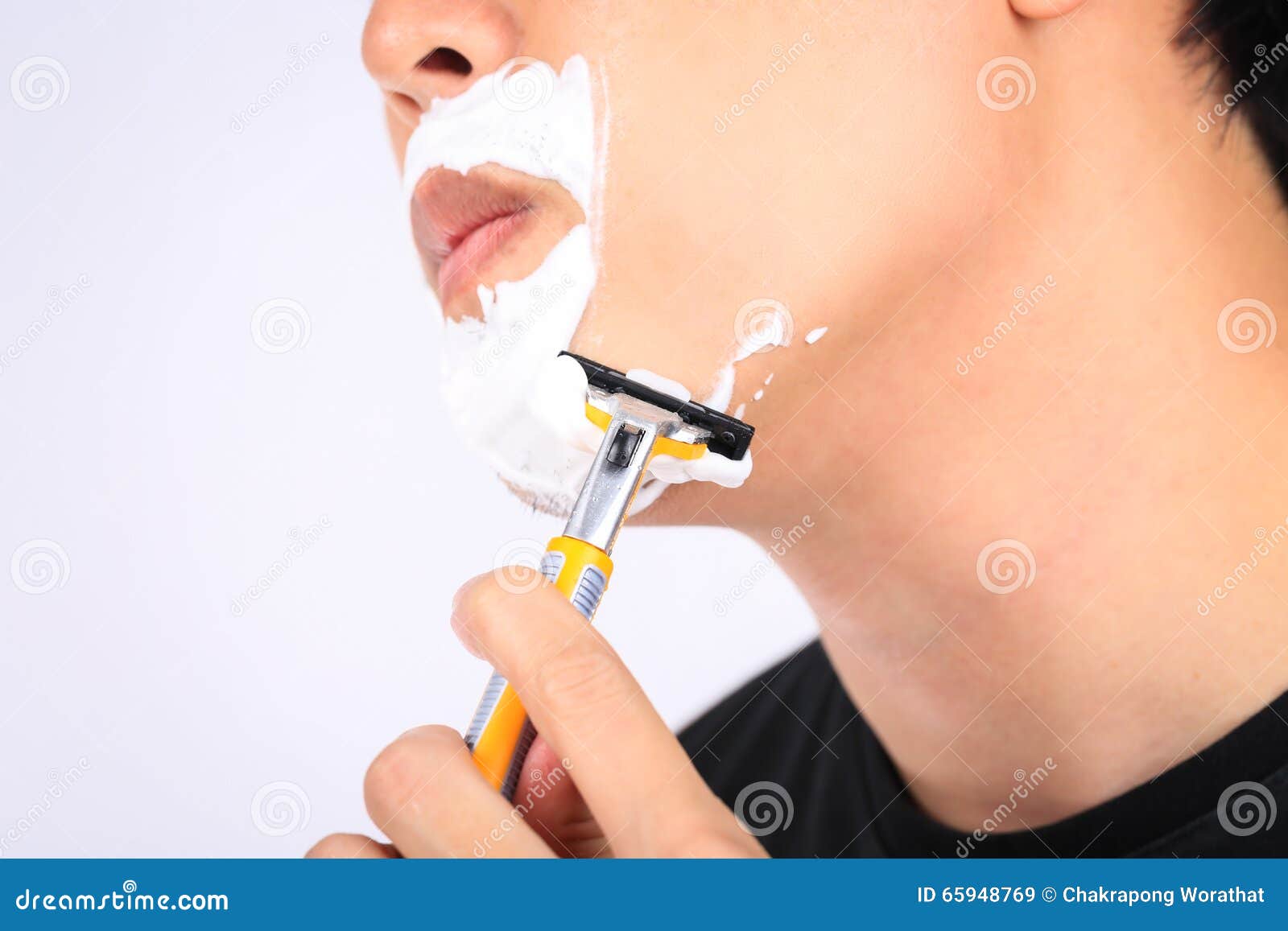 Close Up Young Man Shaving His Face. Stock Image - Image of handsome ...