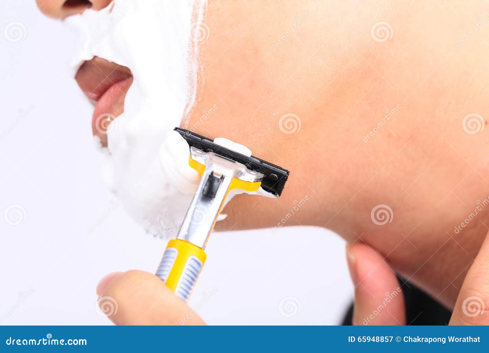 Close Up Young Man Shaving His Face. Stock Image - Image of beard ...