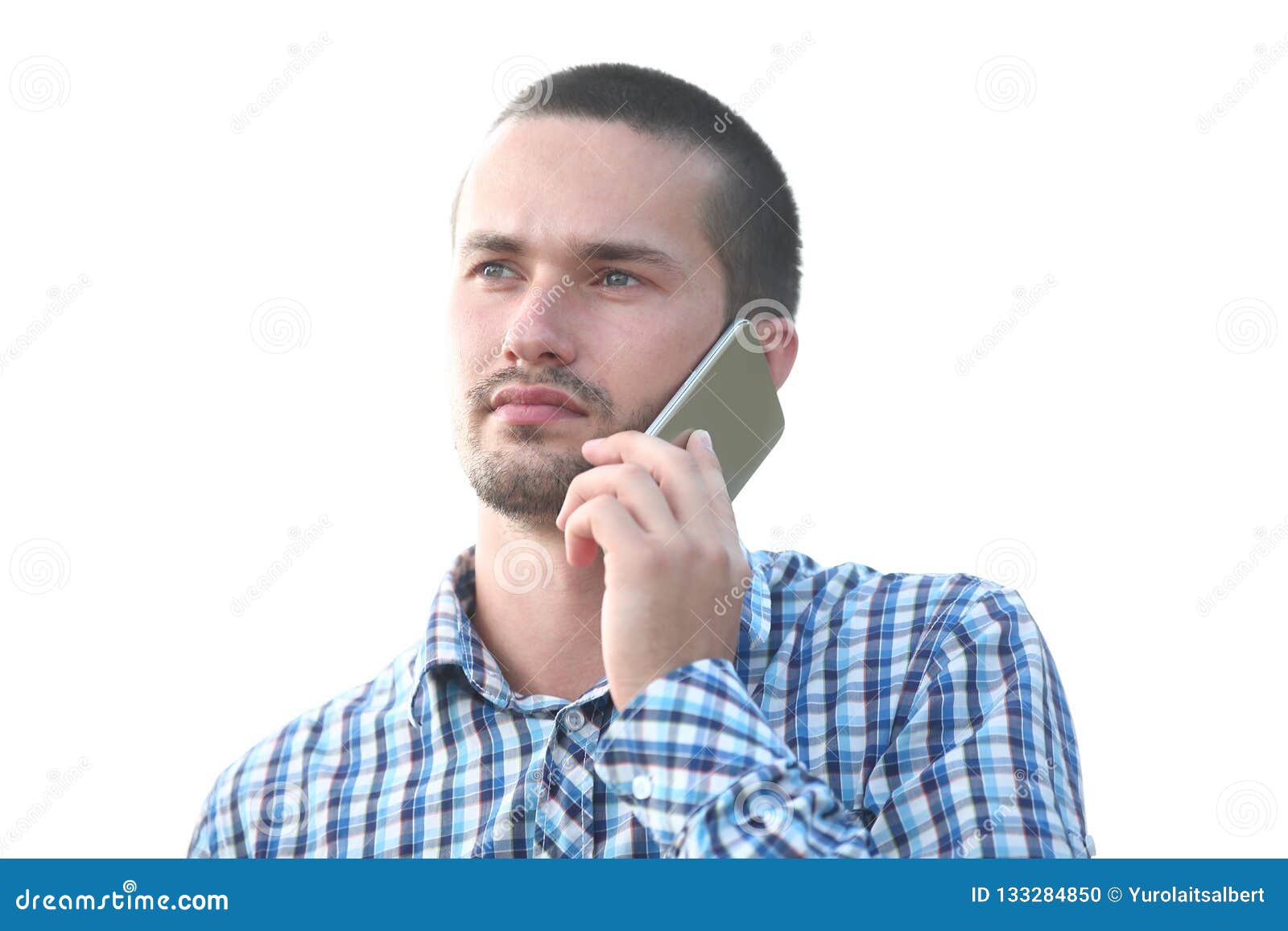 Close Up. Young Man Talking on Mobile Phone Stock Photo - Image of ...
