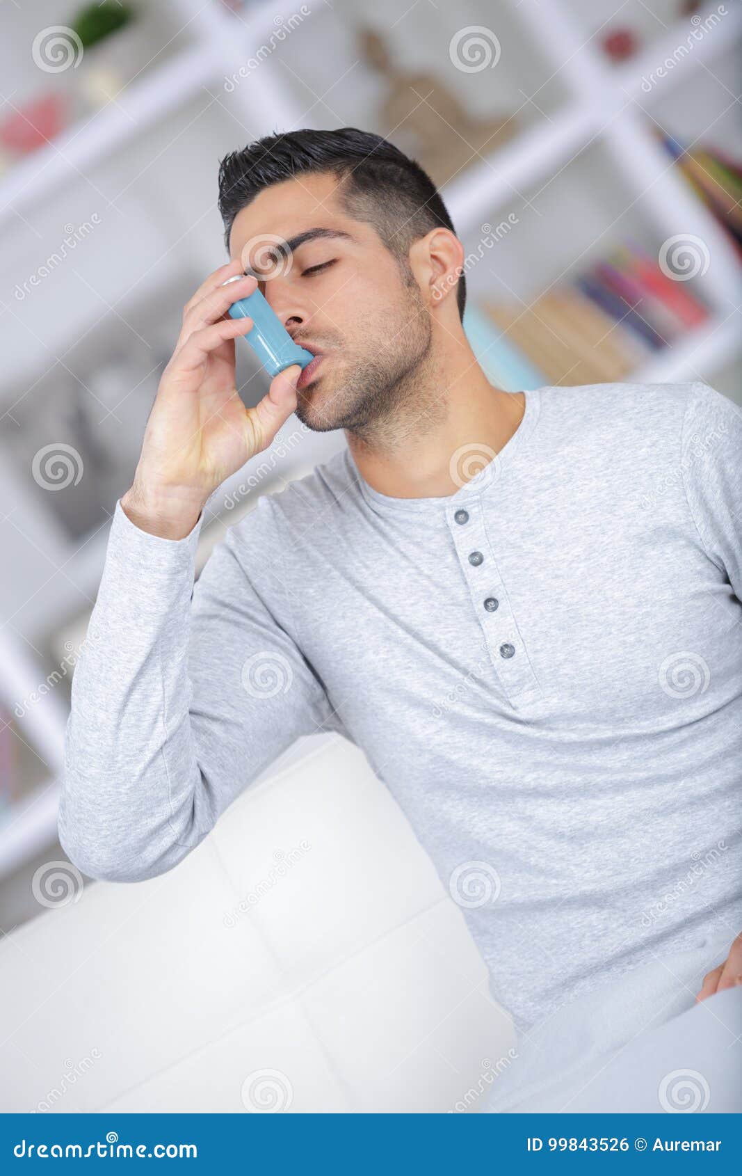 Close-up Young Man Using Asthma Inhaler Stock Photo - Image of natural ...