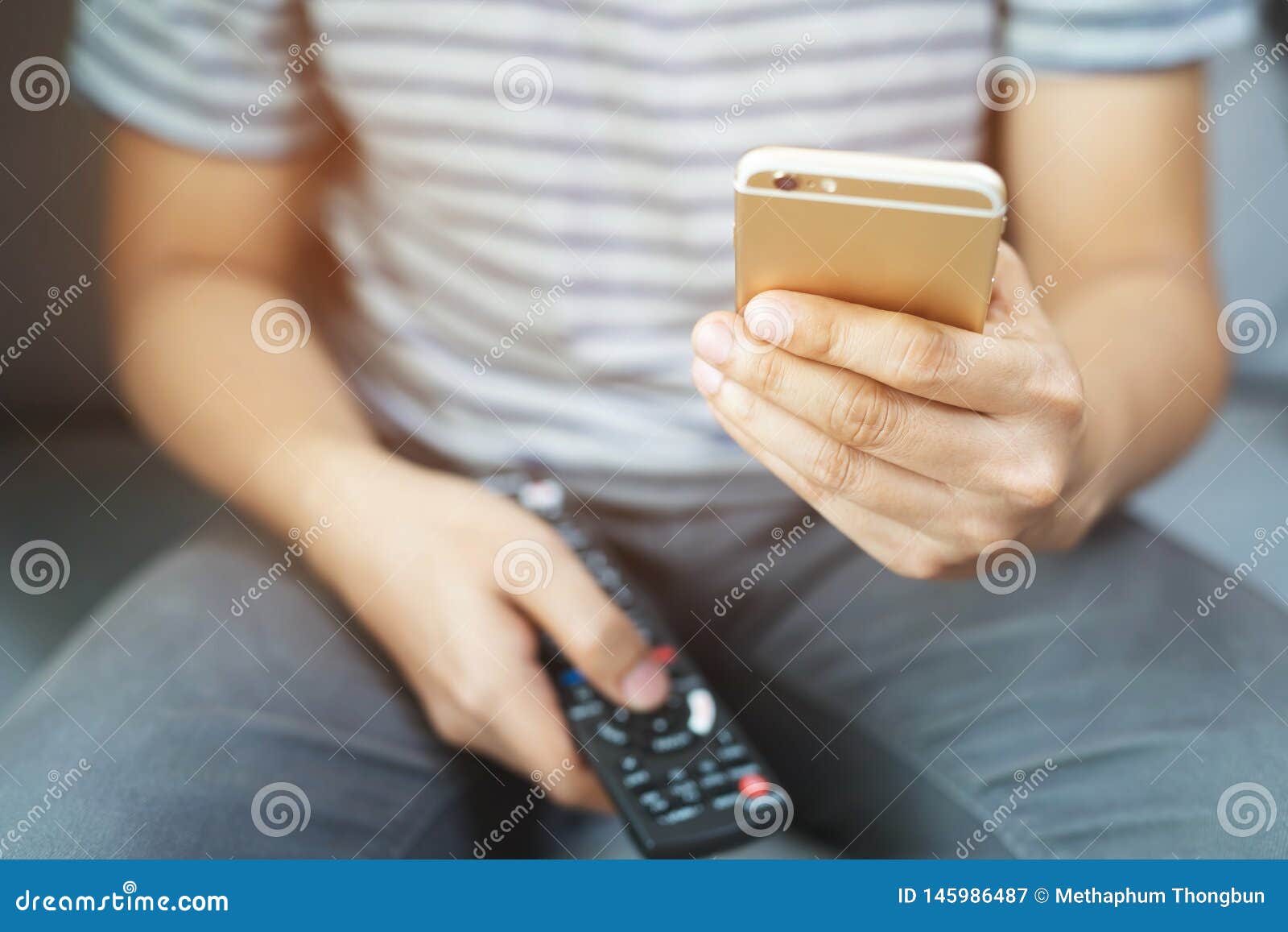 Close Up Young Man Using Television Remote Control Stock Image - Image ...