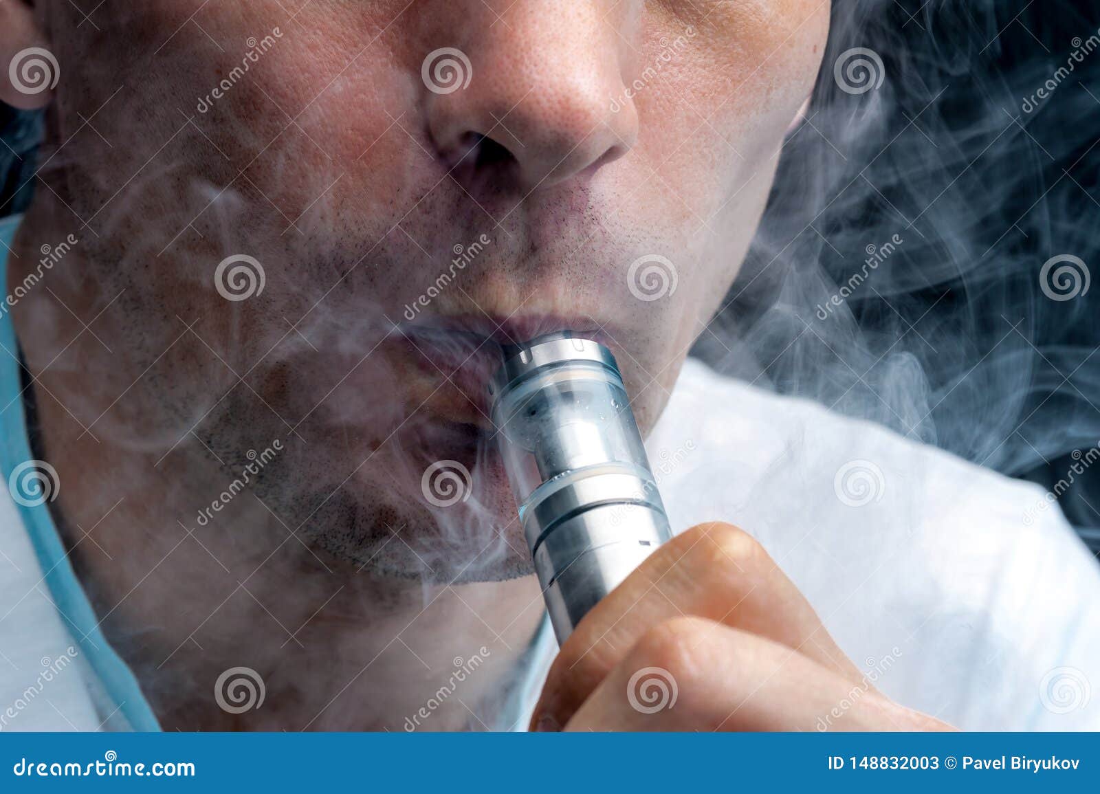 Close-up - Young Man Vaping E-cigarette Stock Image - Image of male ...