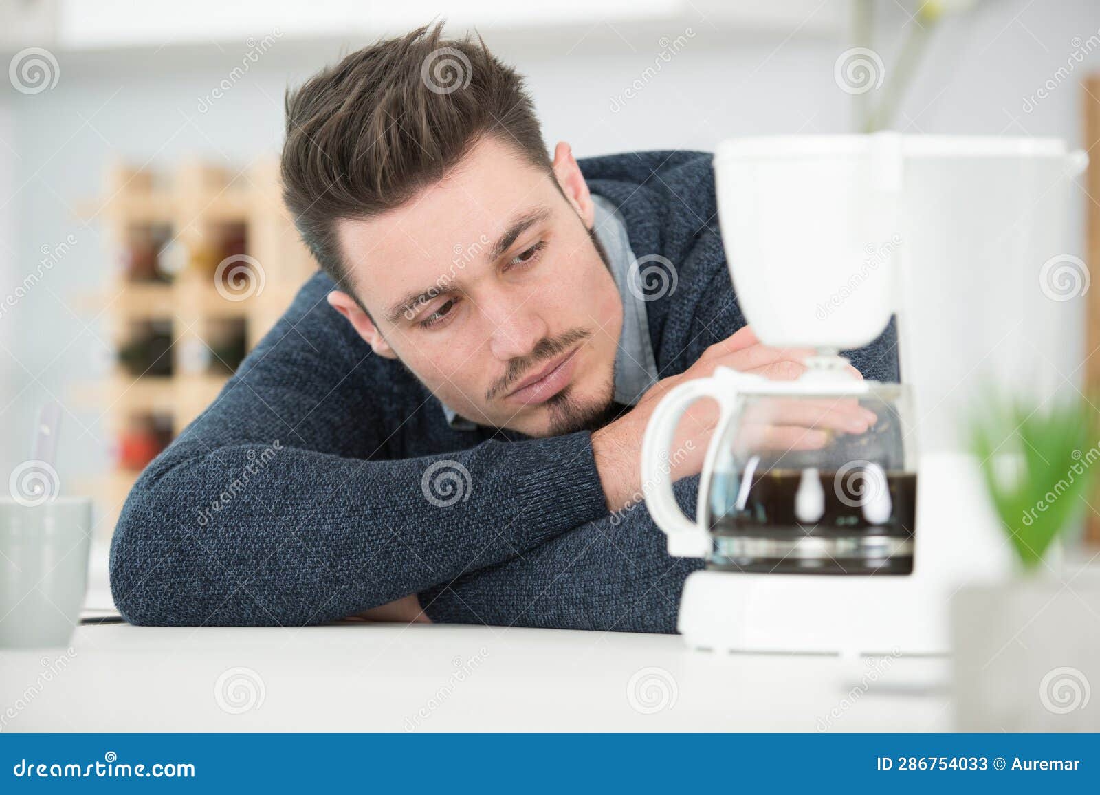 Close Up Young Man Waiting for Coffee Stock Image - Image of positivity ...