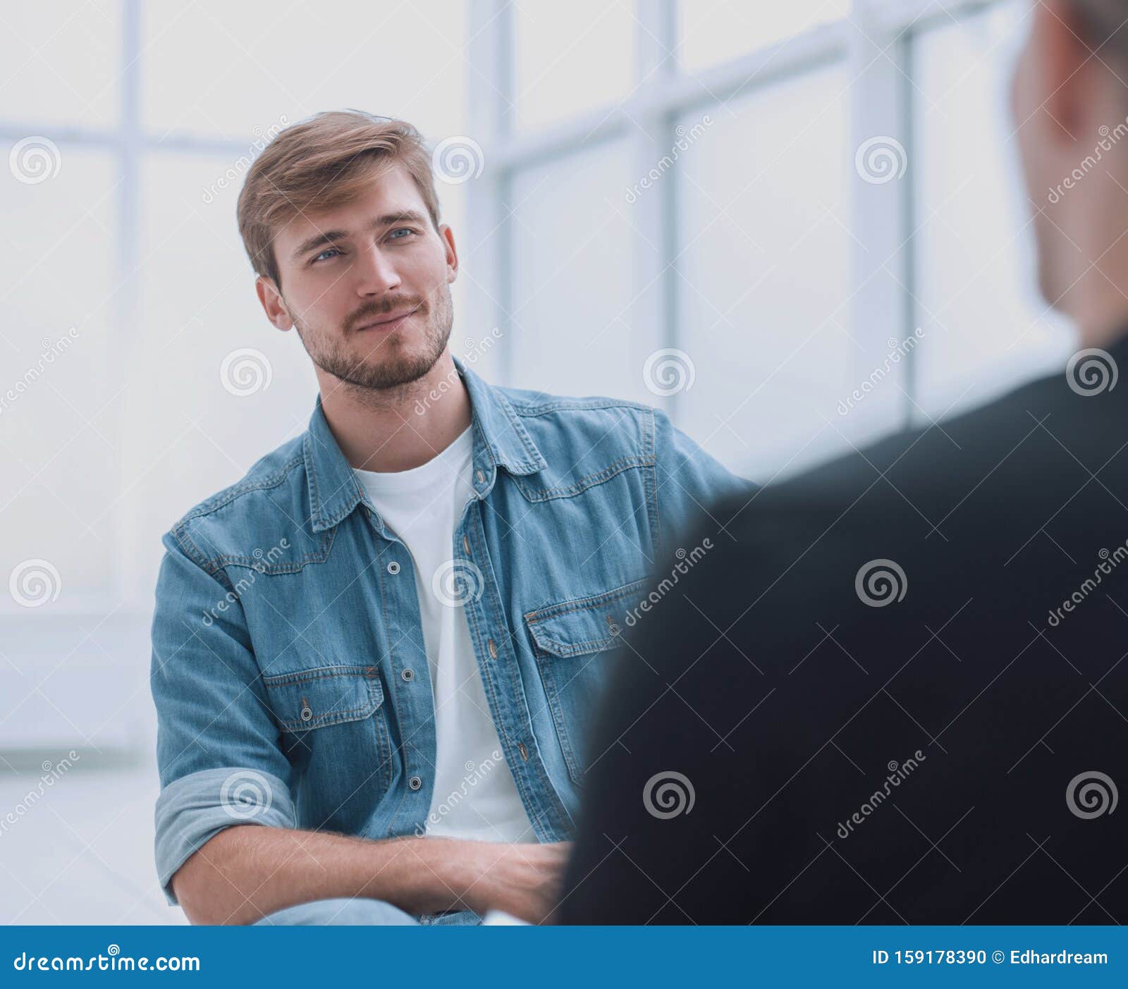 Young Man Interviews a Guest in the Studio. Stock Photo - Image of ...