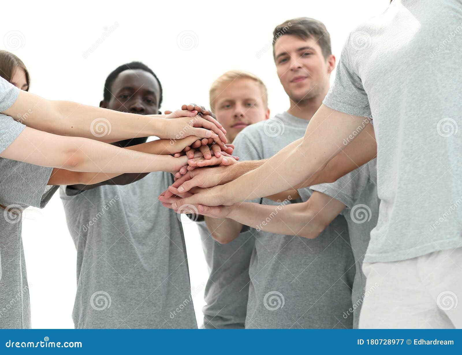 Close Up. Young People Making a Tower of Hands Stock Image - Image of ...