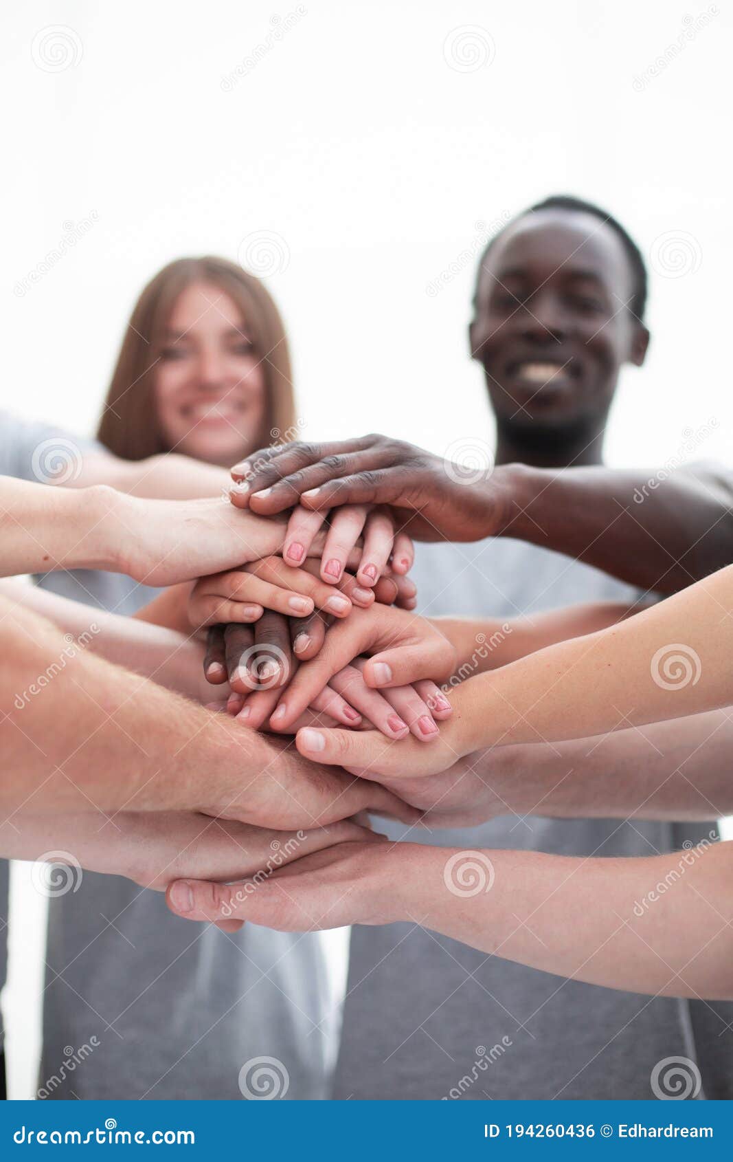 Close Up. Young People Making a Tower of Hands Stock Photo - Image of ...