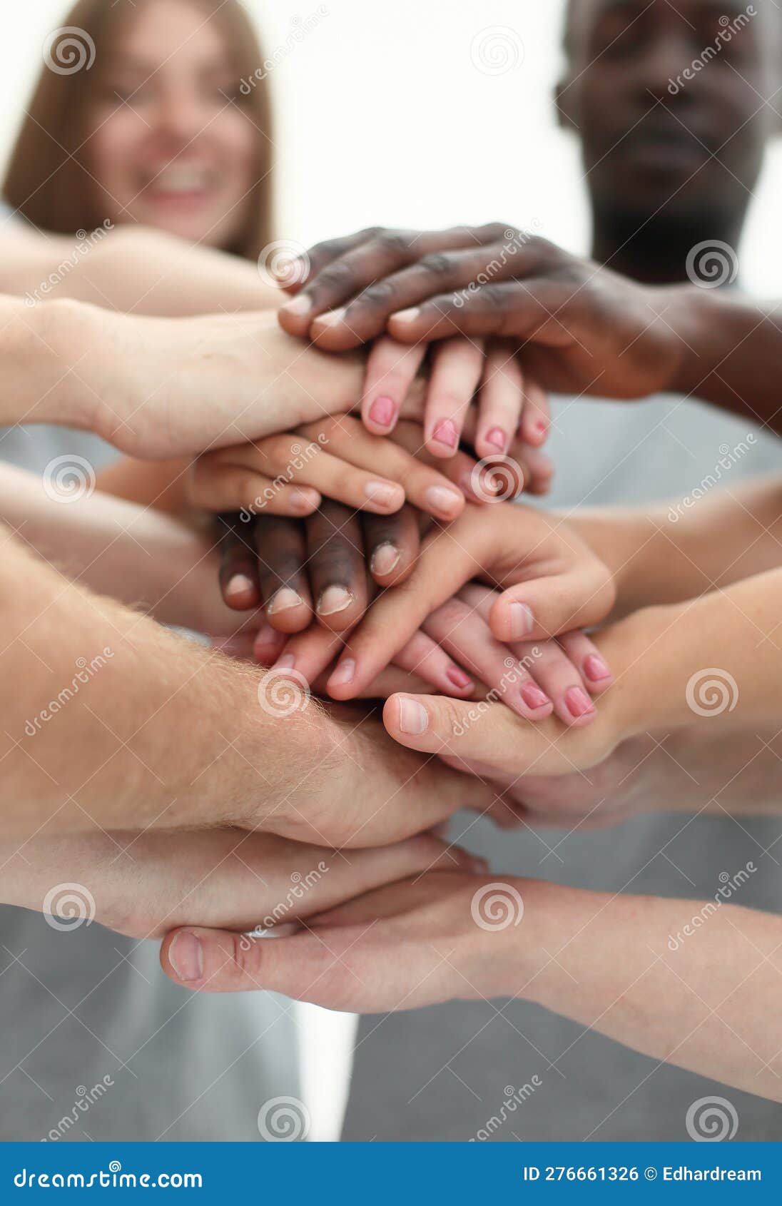 Close Up. Young People Making a Tower of Hands Stock Photo - Image of ...