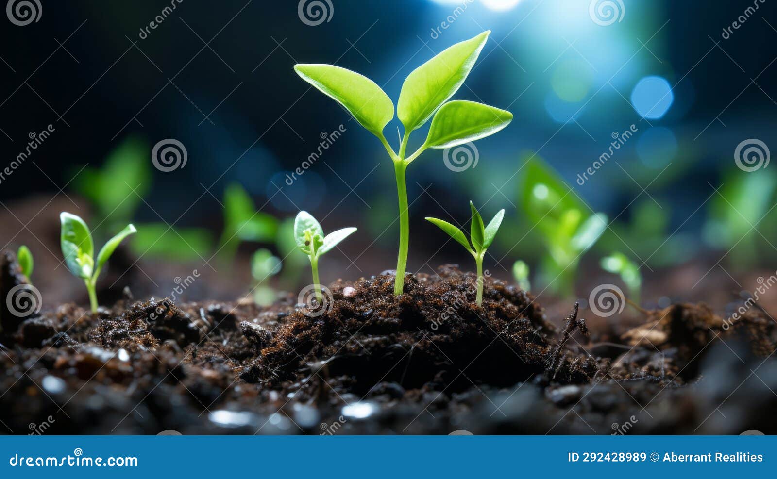 A Close Up of Young Plants Growing Out of Soil Stock Illustration ...