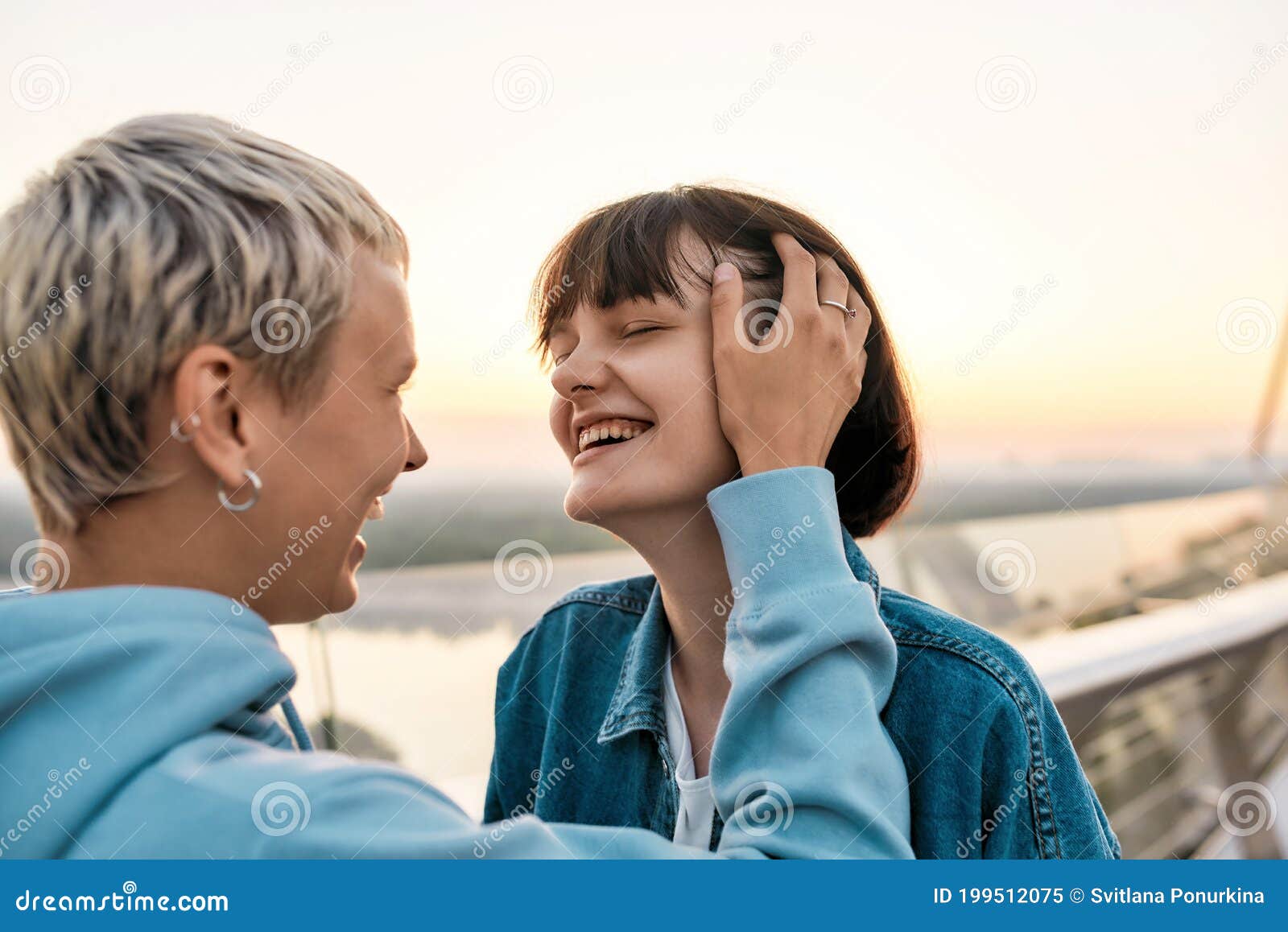 Close Up Of Young Sensual Lesbian Couple Laughing Enjoying Romantic