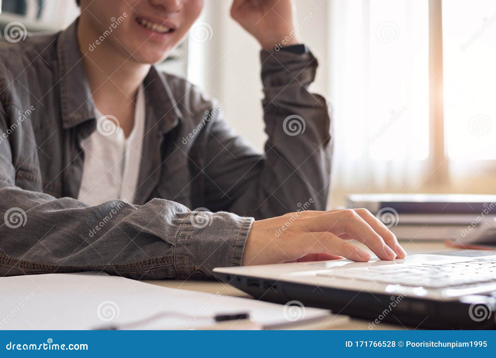 Close Up Young Student is Studying at Library Stock Photo - Image of ...