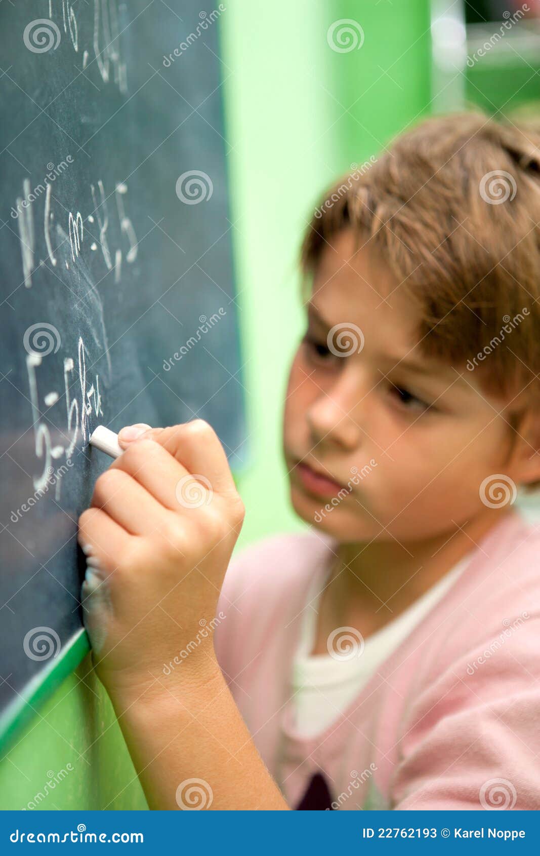 Close Up of Young Student Writing on Chalkboard Stock Image - Image of ...