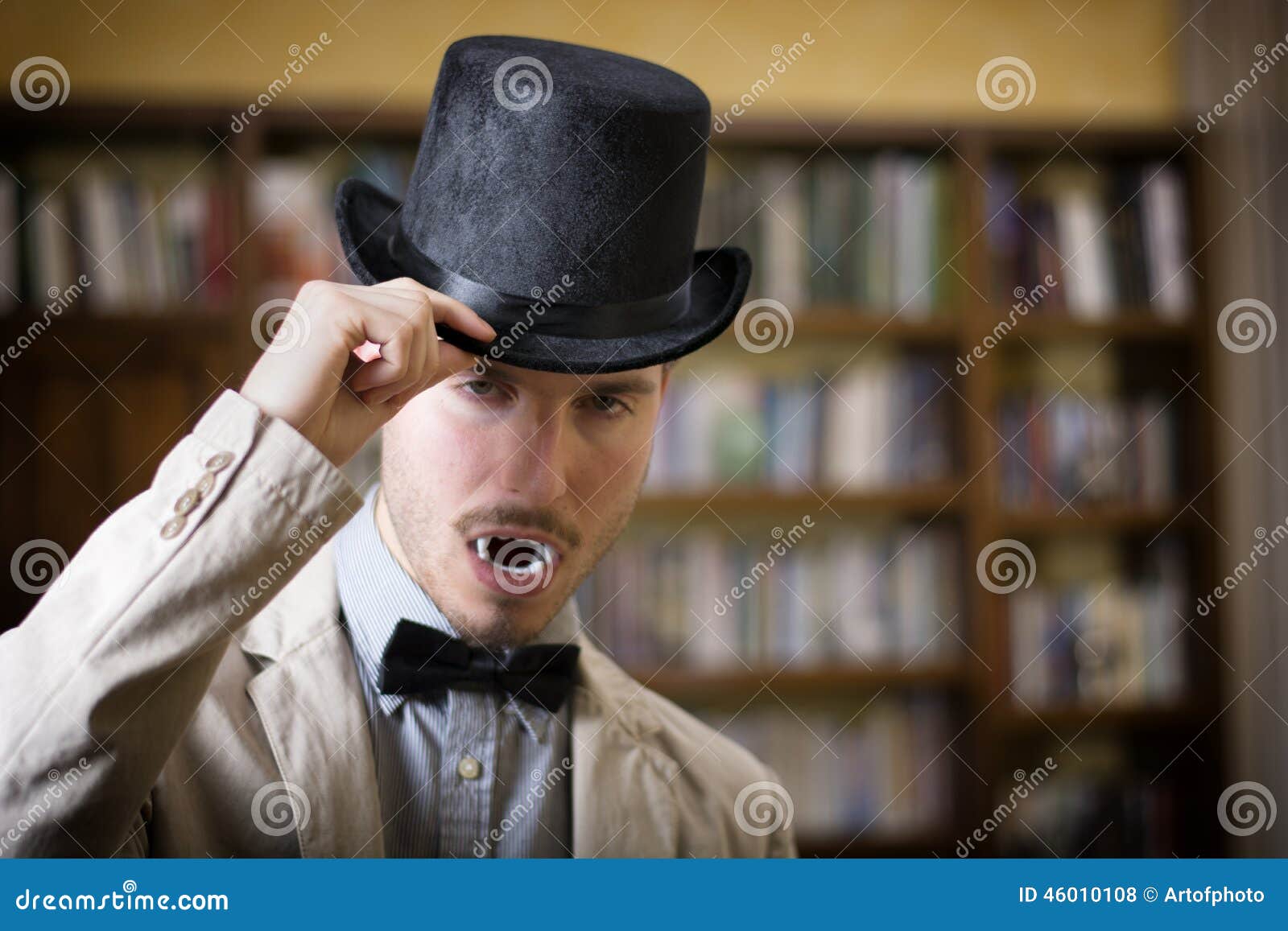 Close Up Young Vampire with Black Top Hat Stock Photo - Image of mouth ...
